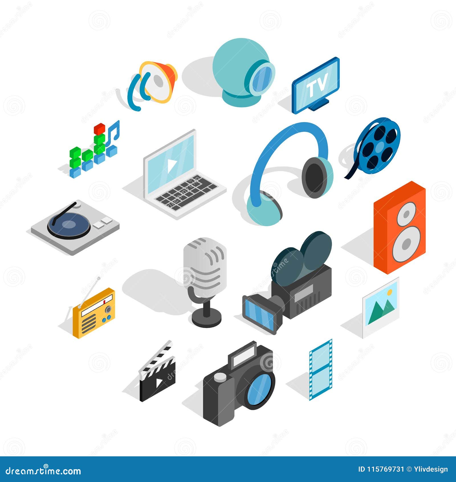 Media Icons Set, Isometric 3d Style Stock Vector - Illustration of ...