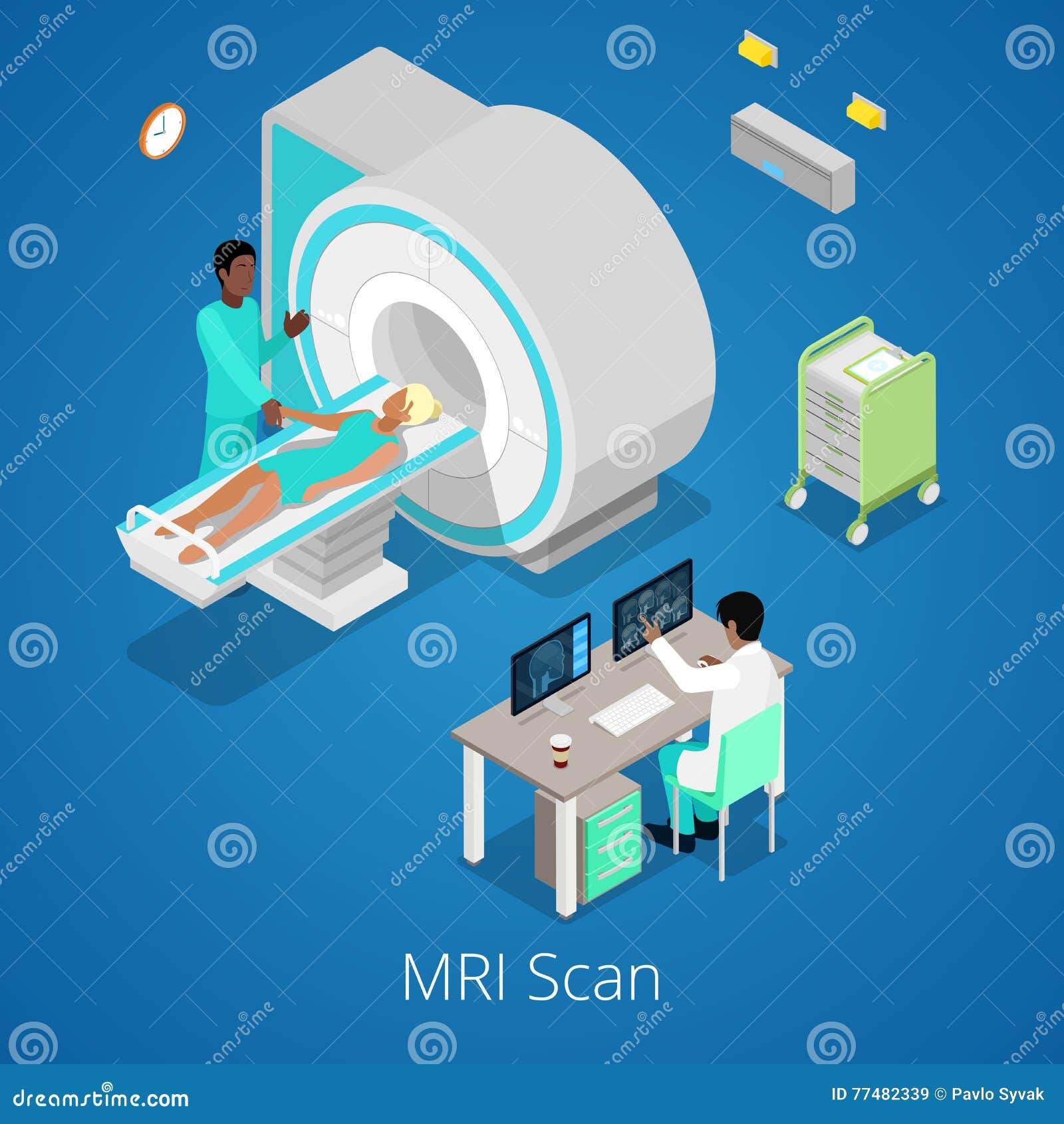 Isometric Medical Mri Scanner Imaging Process With Doctor And Patient