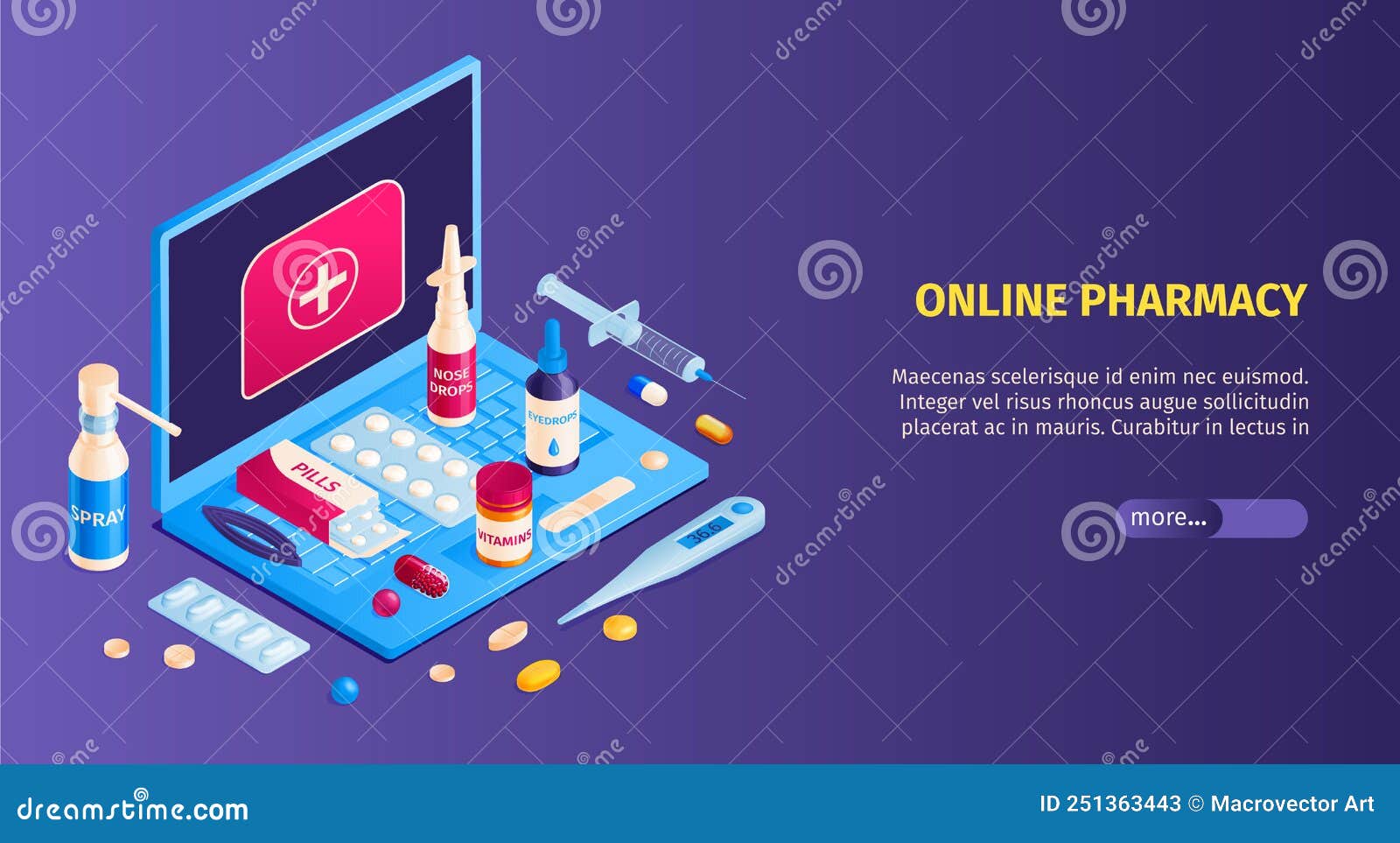 Isometric Medicine Pharmacy Horizontal Banner with Composition of ...