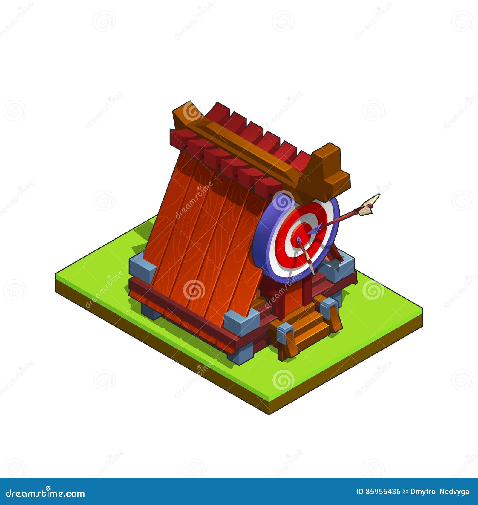 3d Isometric Medieval Castle With Open Gate And Ditch. Royalty-Free ...