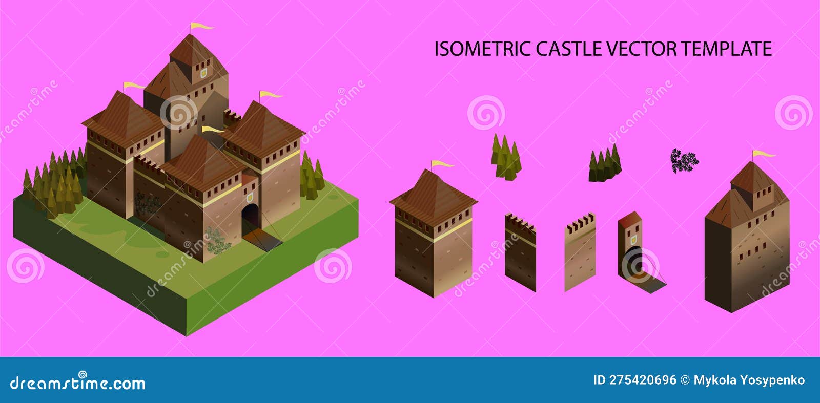 Isometric Medieval Castle, Vector Template Stock Illustration ...