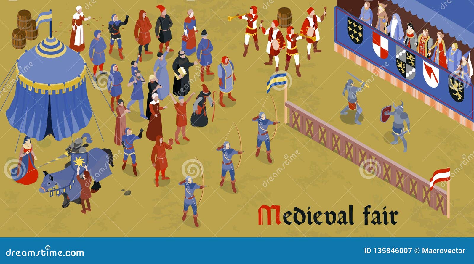 Isometric Medieval Horizontal Composition Stock Vector - Illustration ...