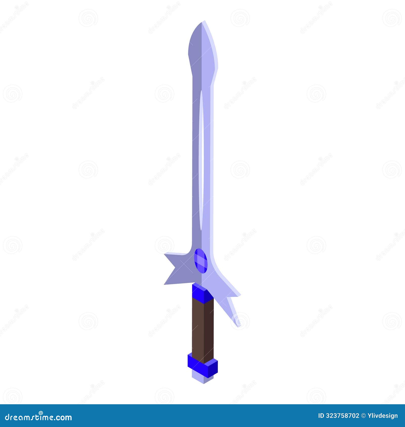 Isometric Medieval Sword with Blue Gem Shining Brightly Stock ...