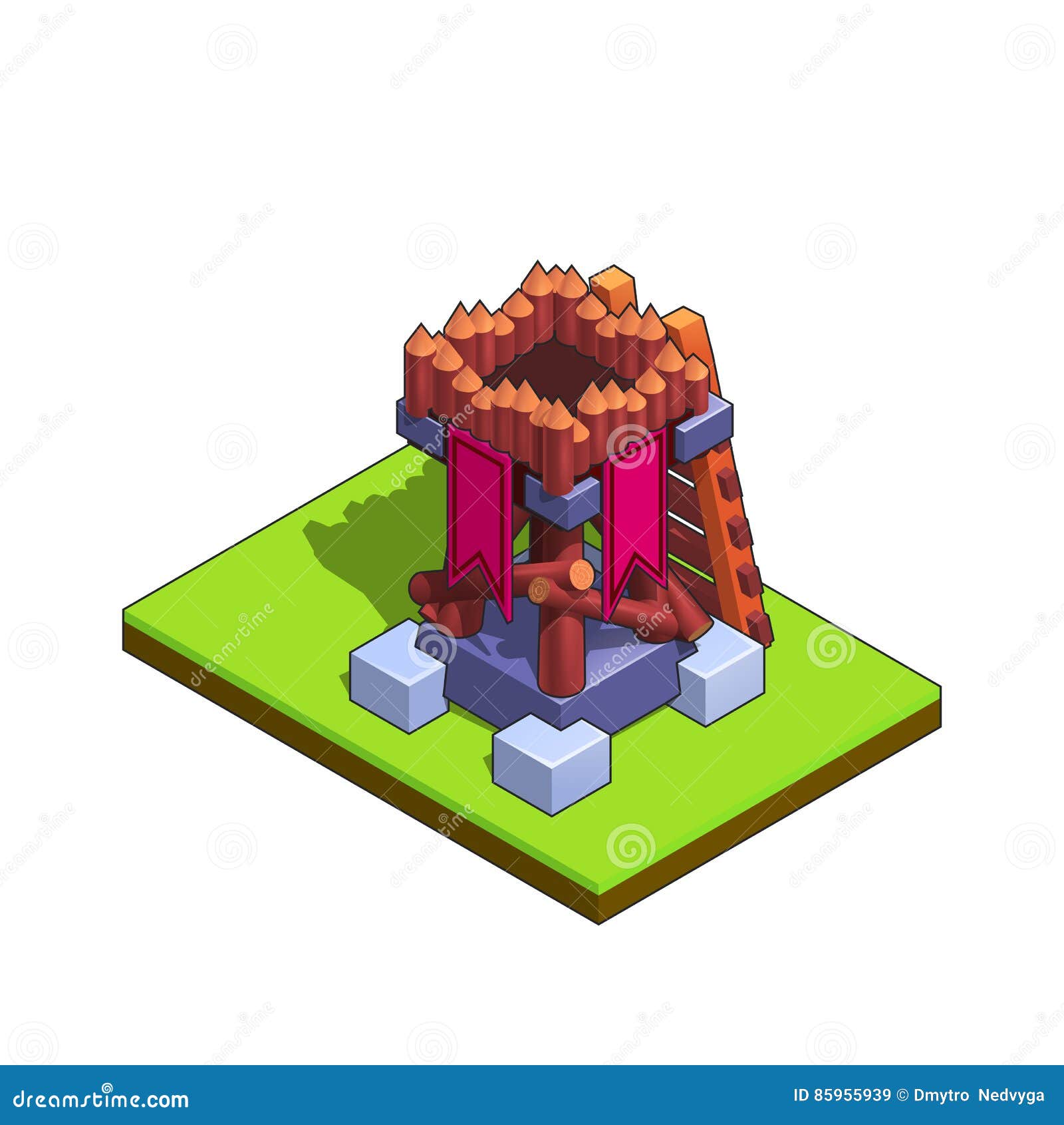 Isometric Medieval Tower Defense for Game on White Background. Stock ...