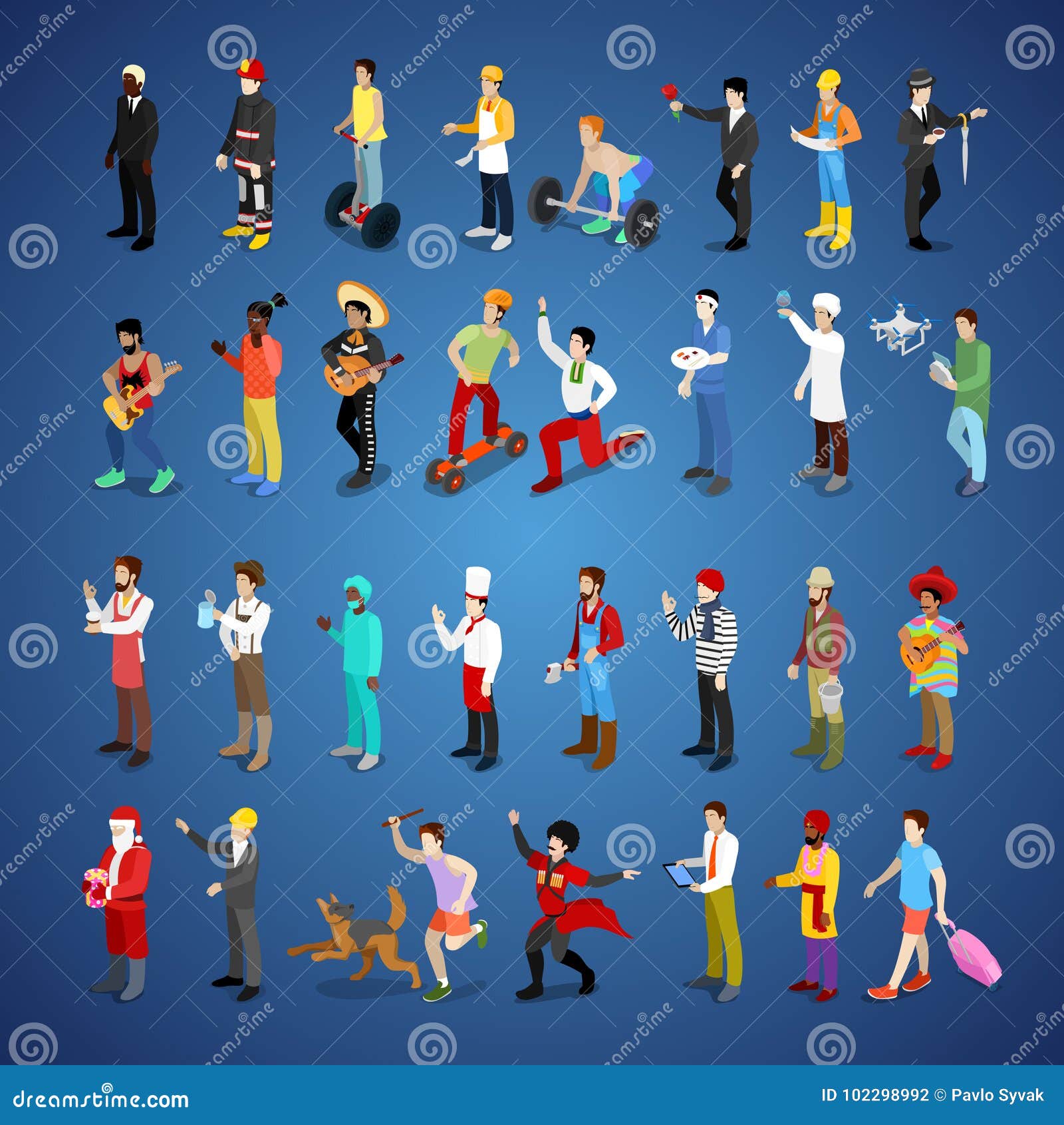 Isometric Men Character Set Different Professions Stock Vector ...