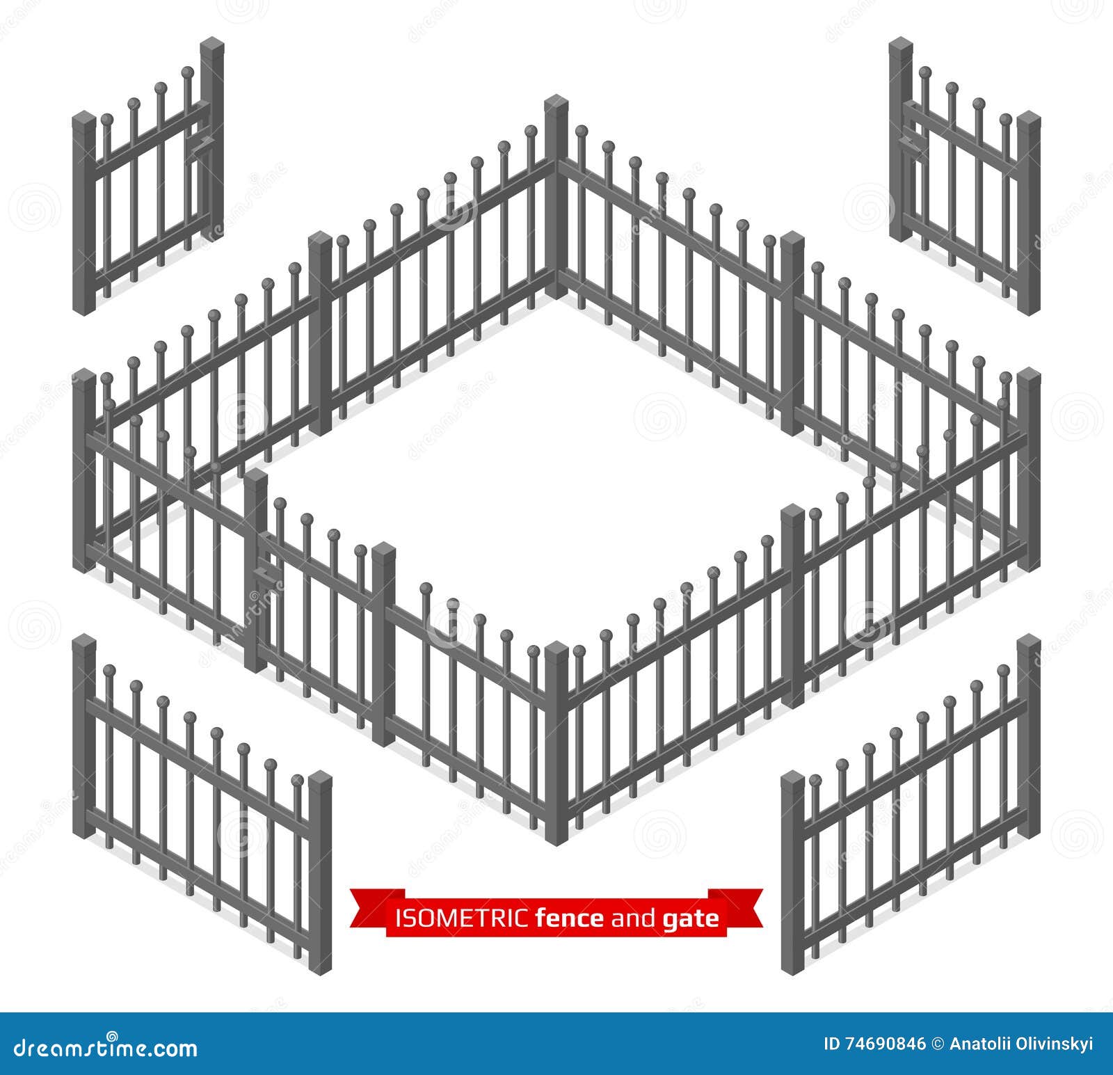 Isometric Metal Fence and Gate Stock Vector - Illustration of isometric ...