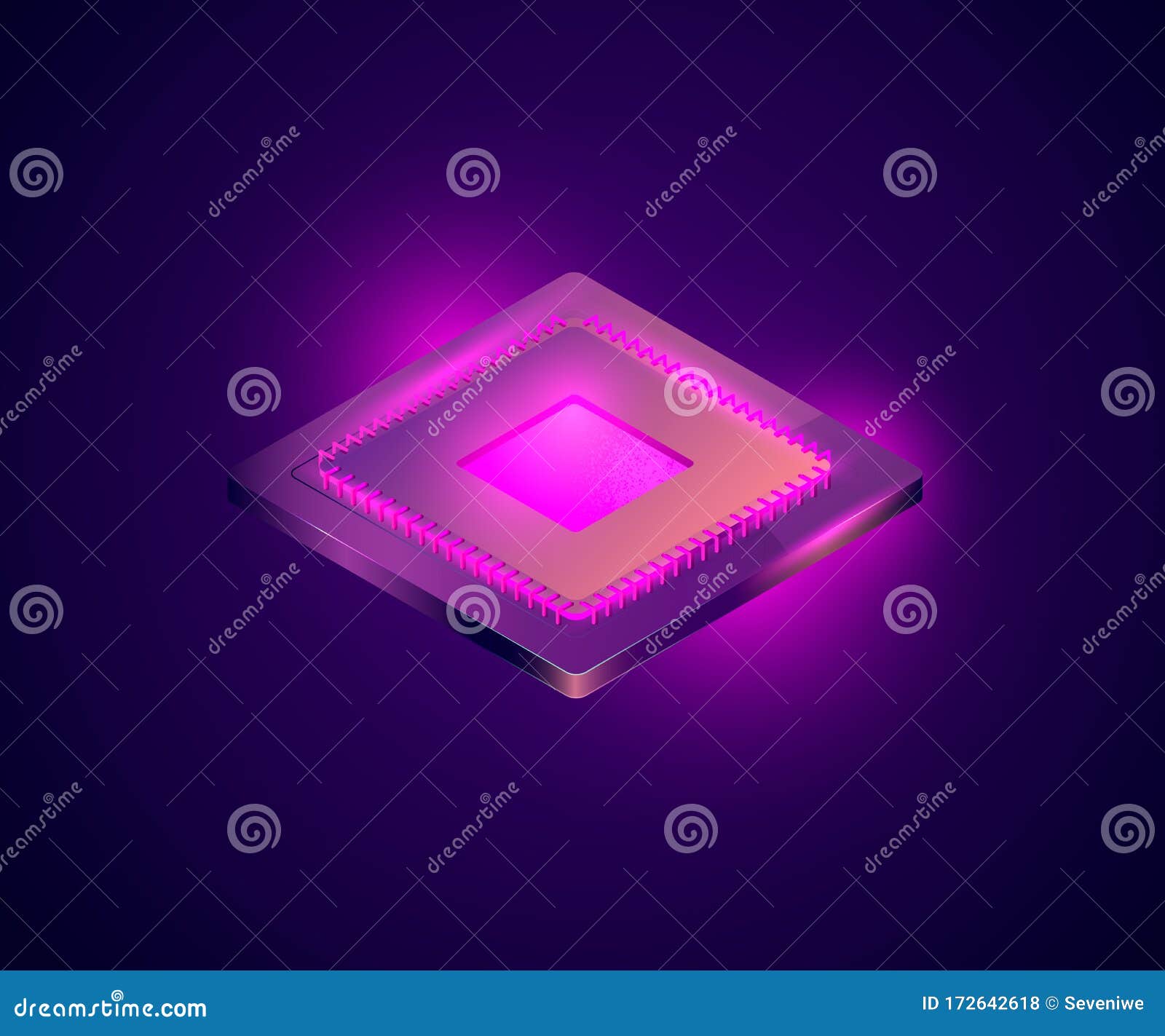 Isometric Microprocessor Creatied in Isometric Style with Glow and Neon ...