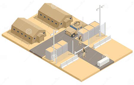 Isometric Military Army Force, Base or Camp. Stock Vector ...
