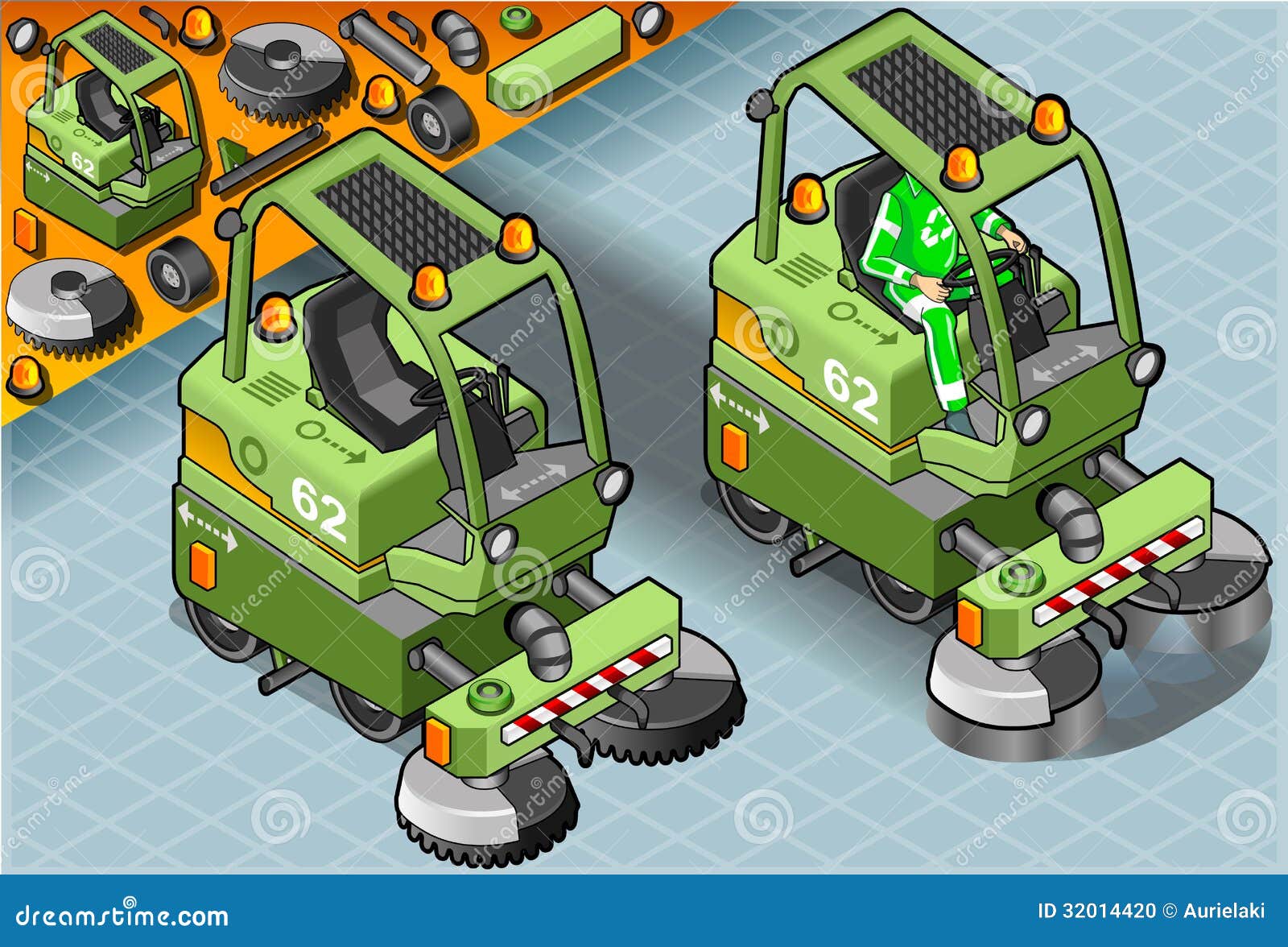 Isometric Mini Cleaner Machine with Man at Work in Front View Stock ...