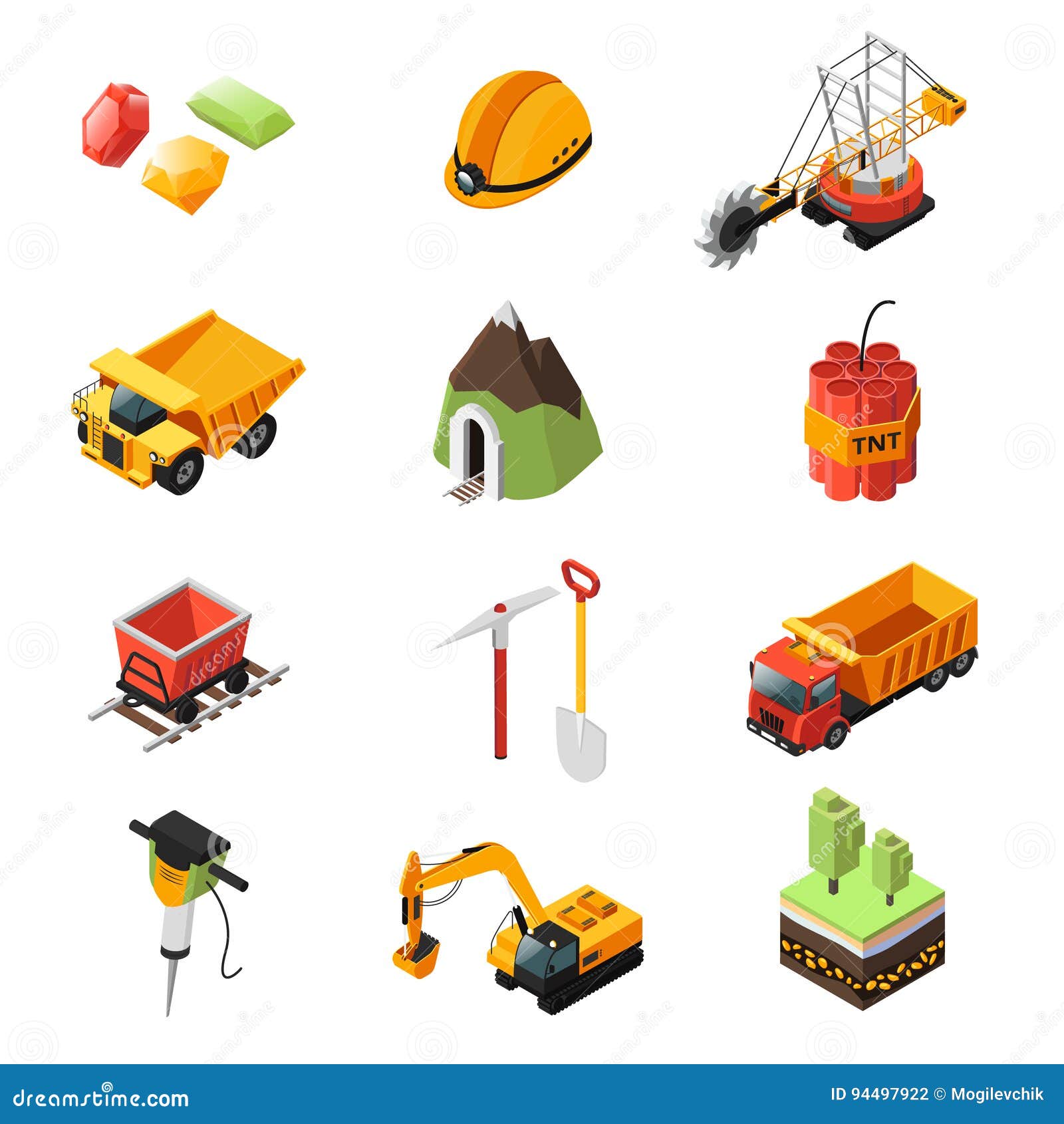 Isometric Mining Industry Elements Set Stock Vector - Illustration of ...