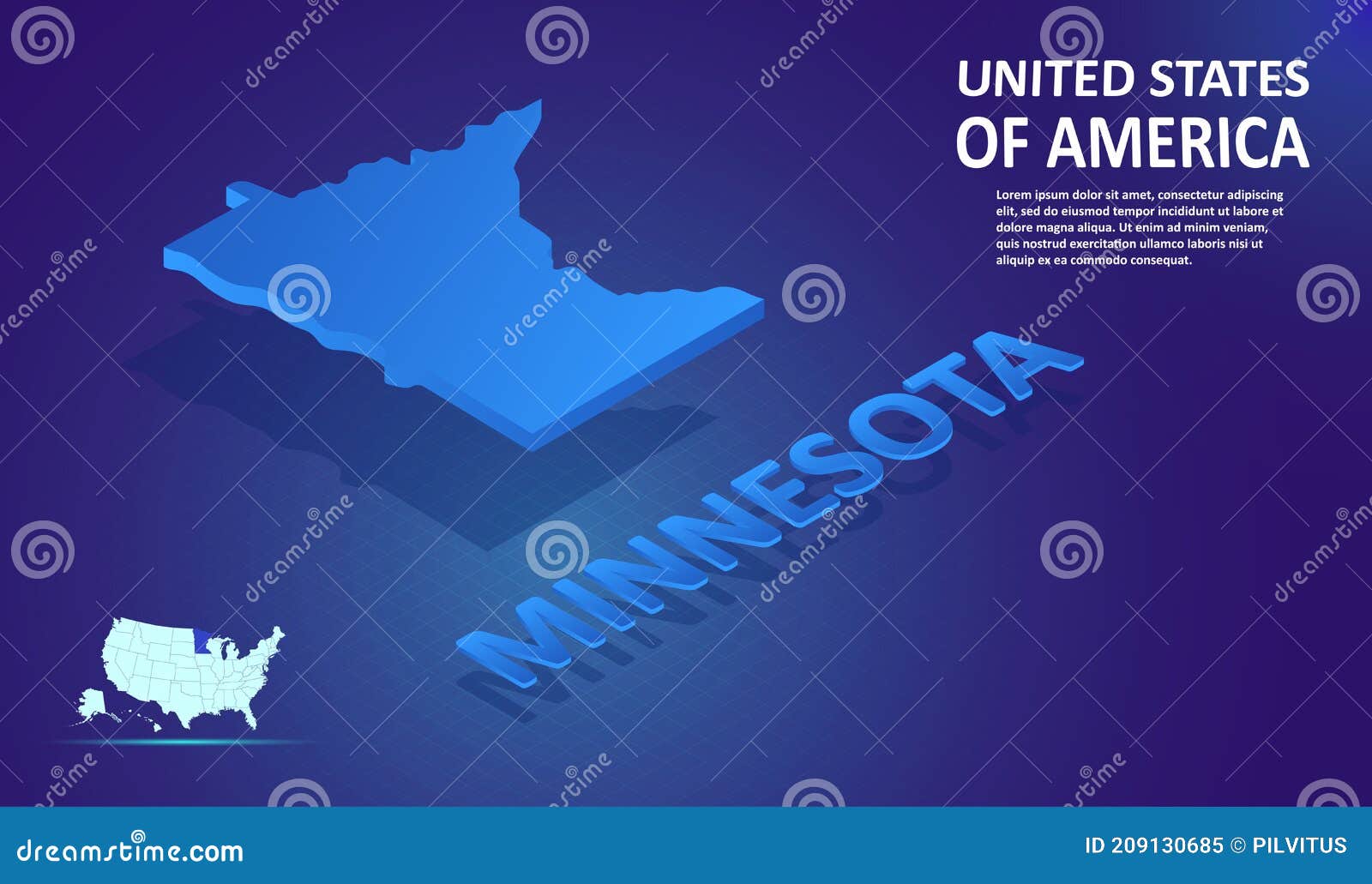 Isometric Minnesota State Map on Blue and Glowing Background. 3D ...