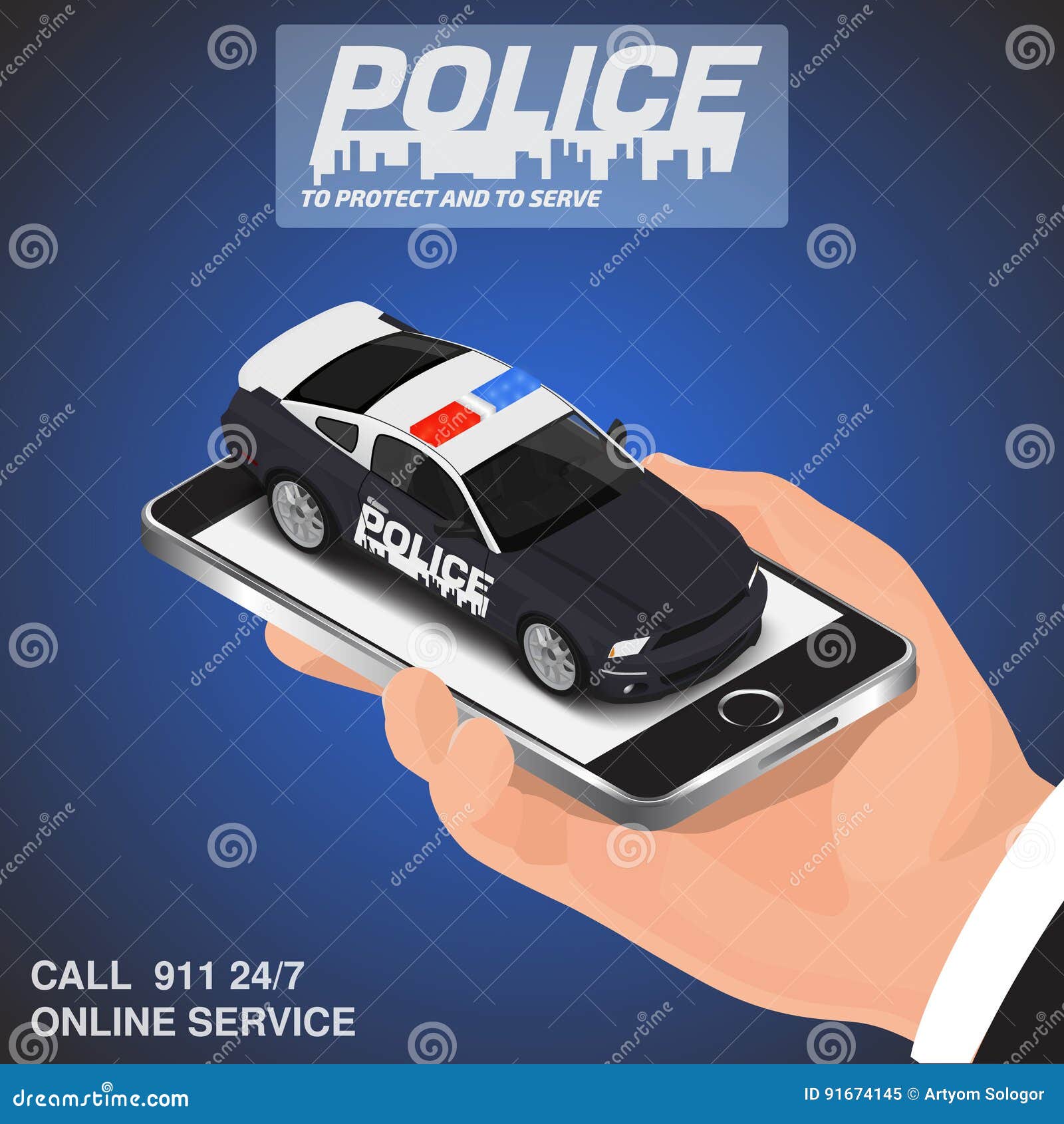 Isometric Mobile App Online Call Police Concept. Stock Vector ...