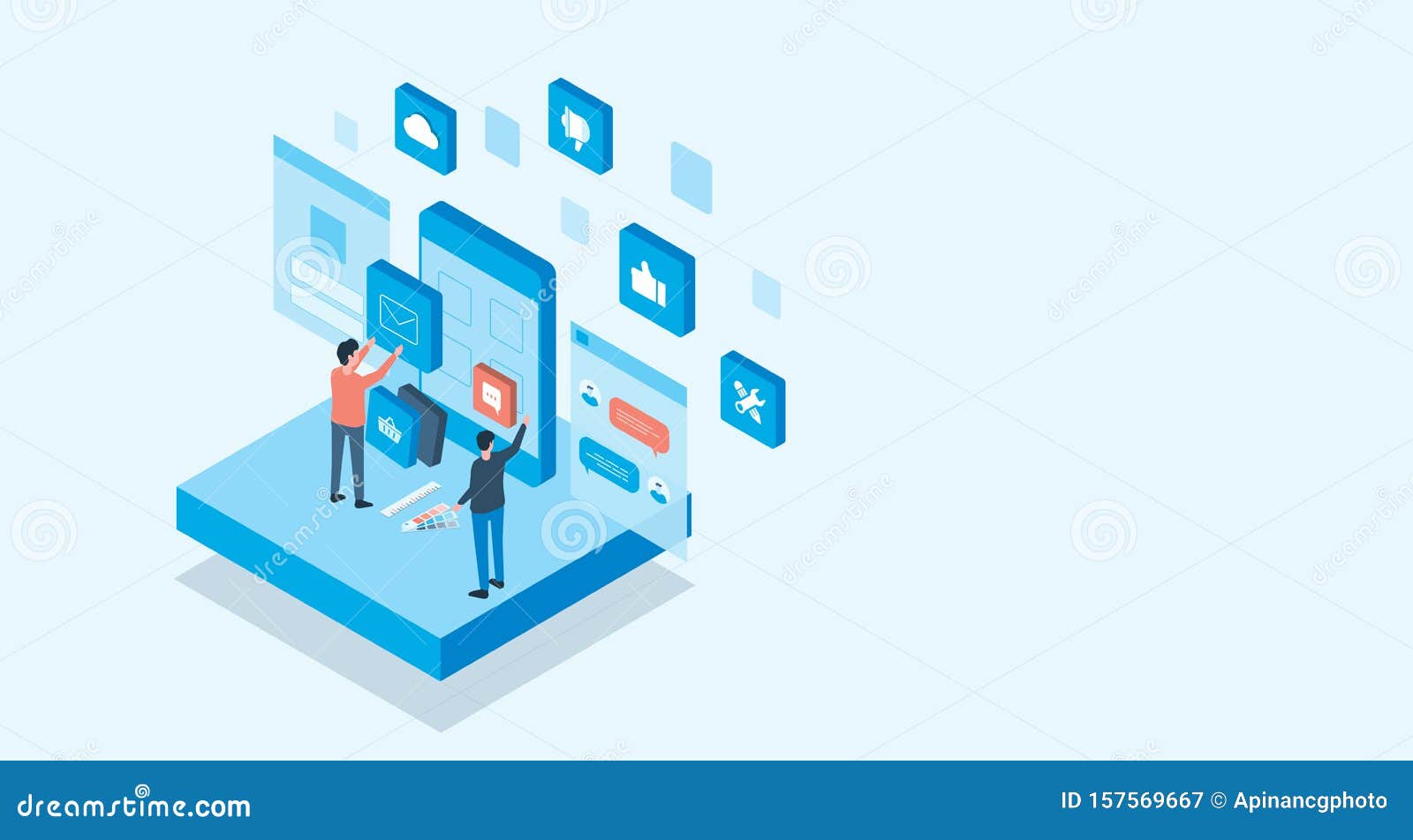 Isometric Mobile Application and Web Design Development Process Concept ...
