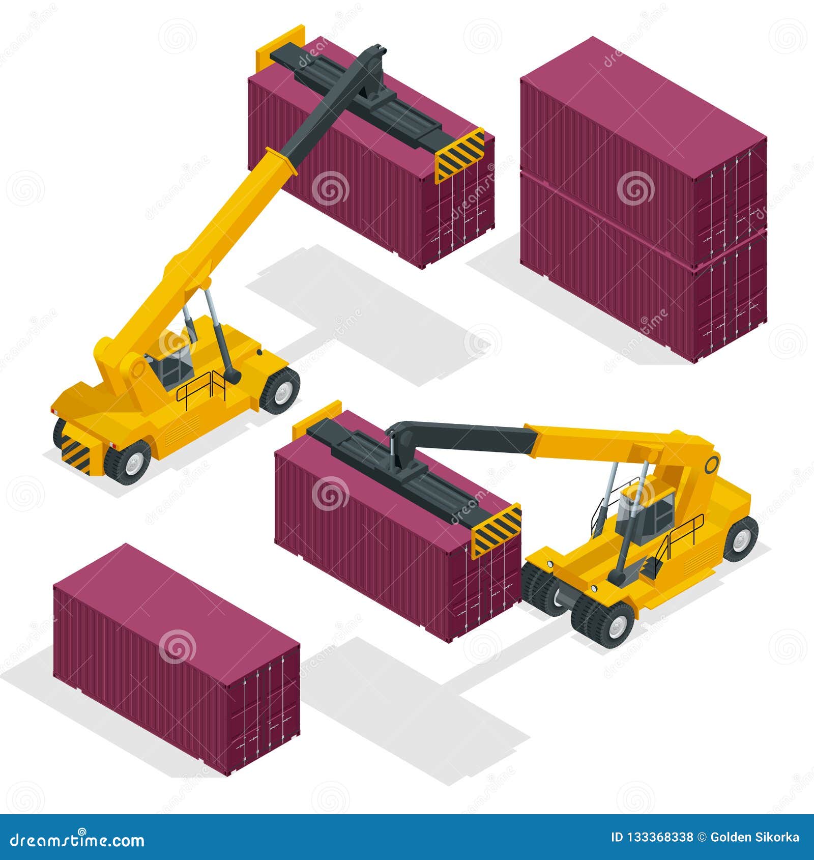 Isometric Mobile Container Handler In Action At A Container Terminal ...