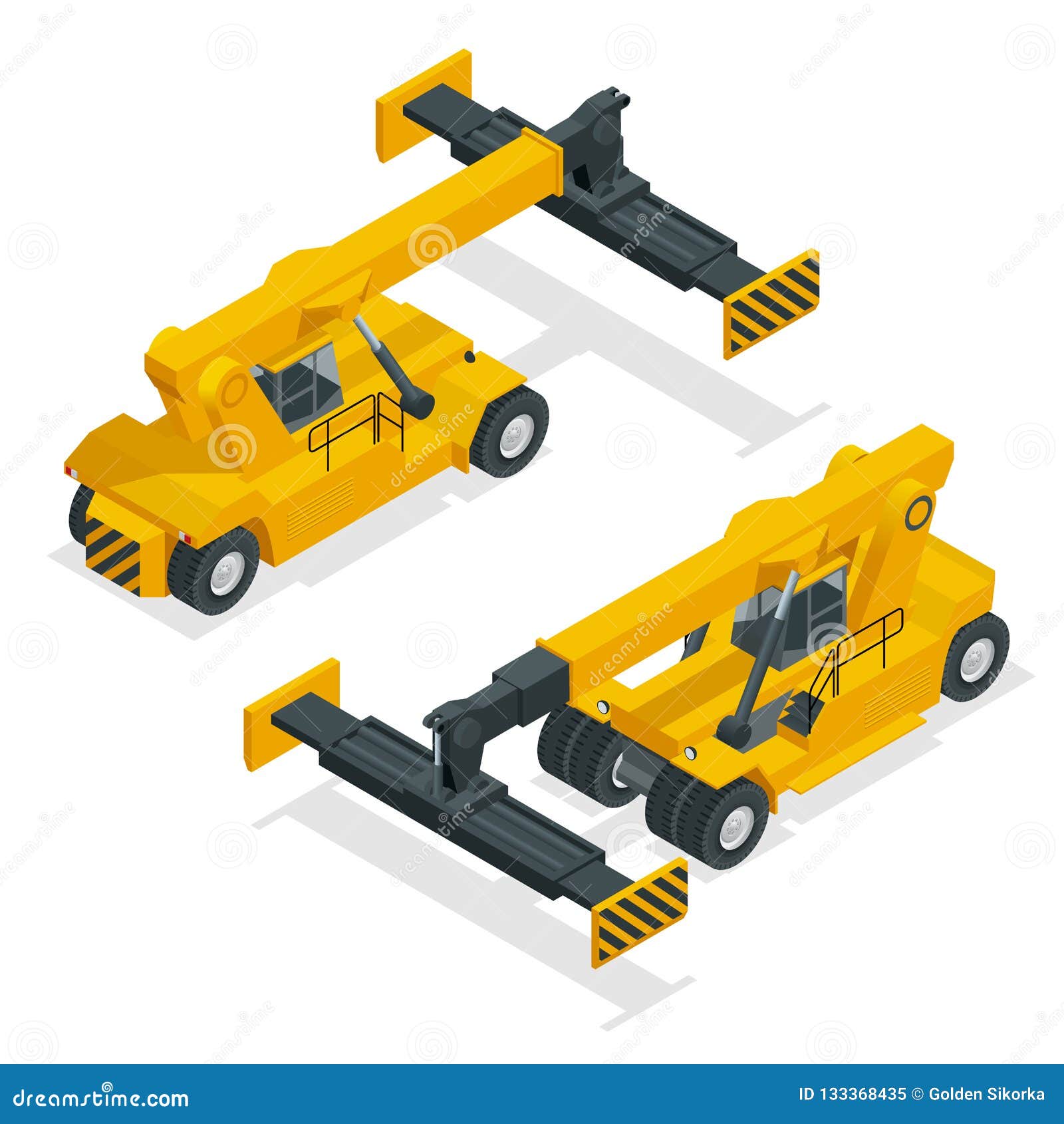 Mobile Container Handler In Action At A Container Terminal. Crane Lifts ...