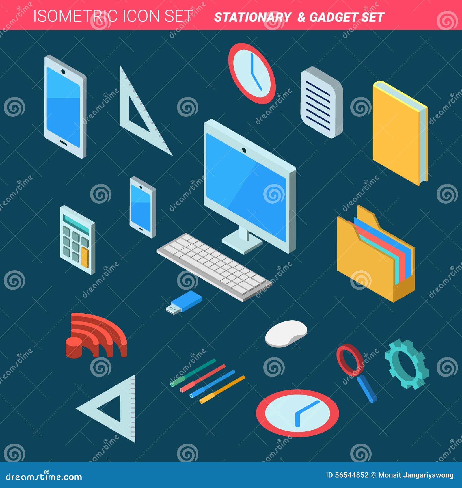 Isometric Mobile Gadgets and Stationary Icons Set Vector Illustration ...