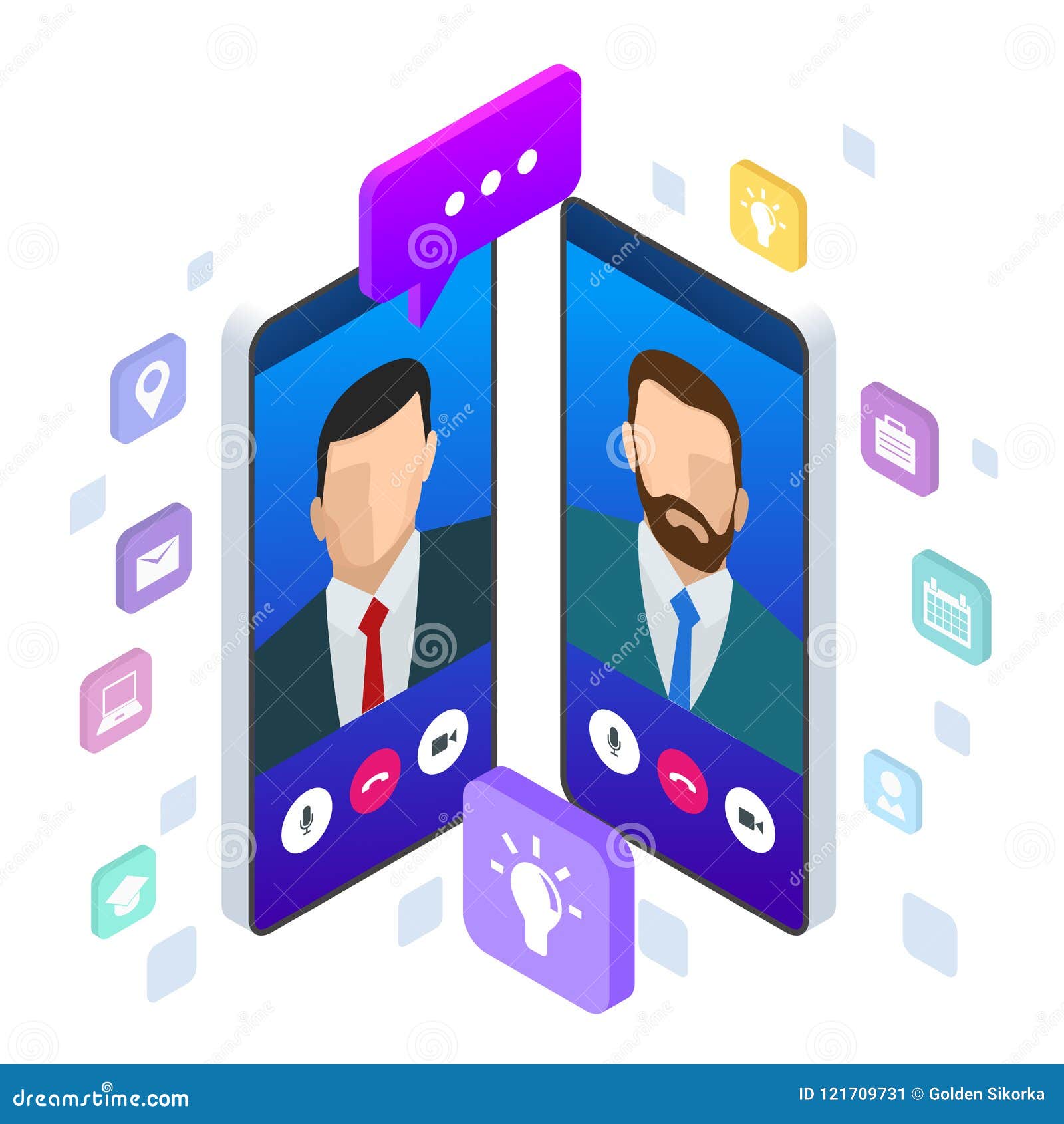 Isometric Mobile Messenger Chat, Online Conversation with Texting ...