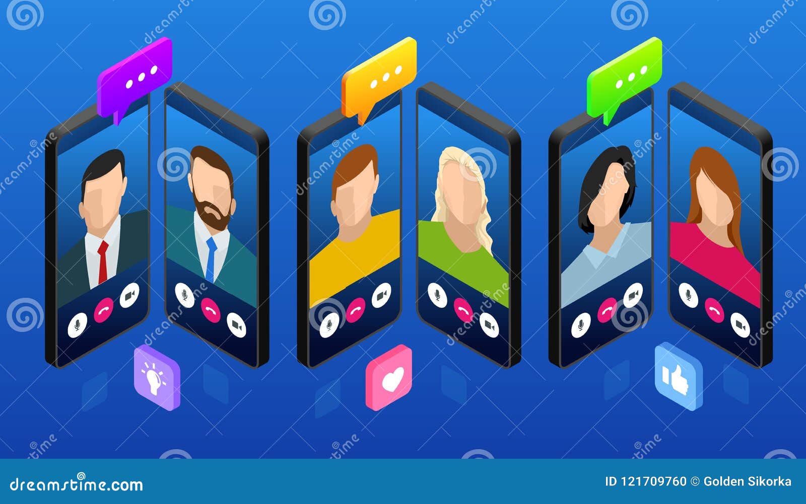 Isometric Mobile Messenger Chat, Online Conversation with Texting ...