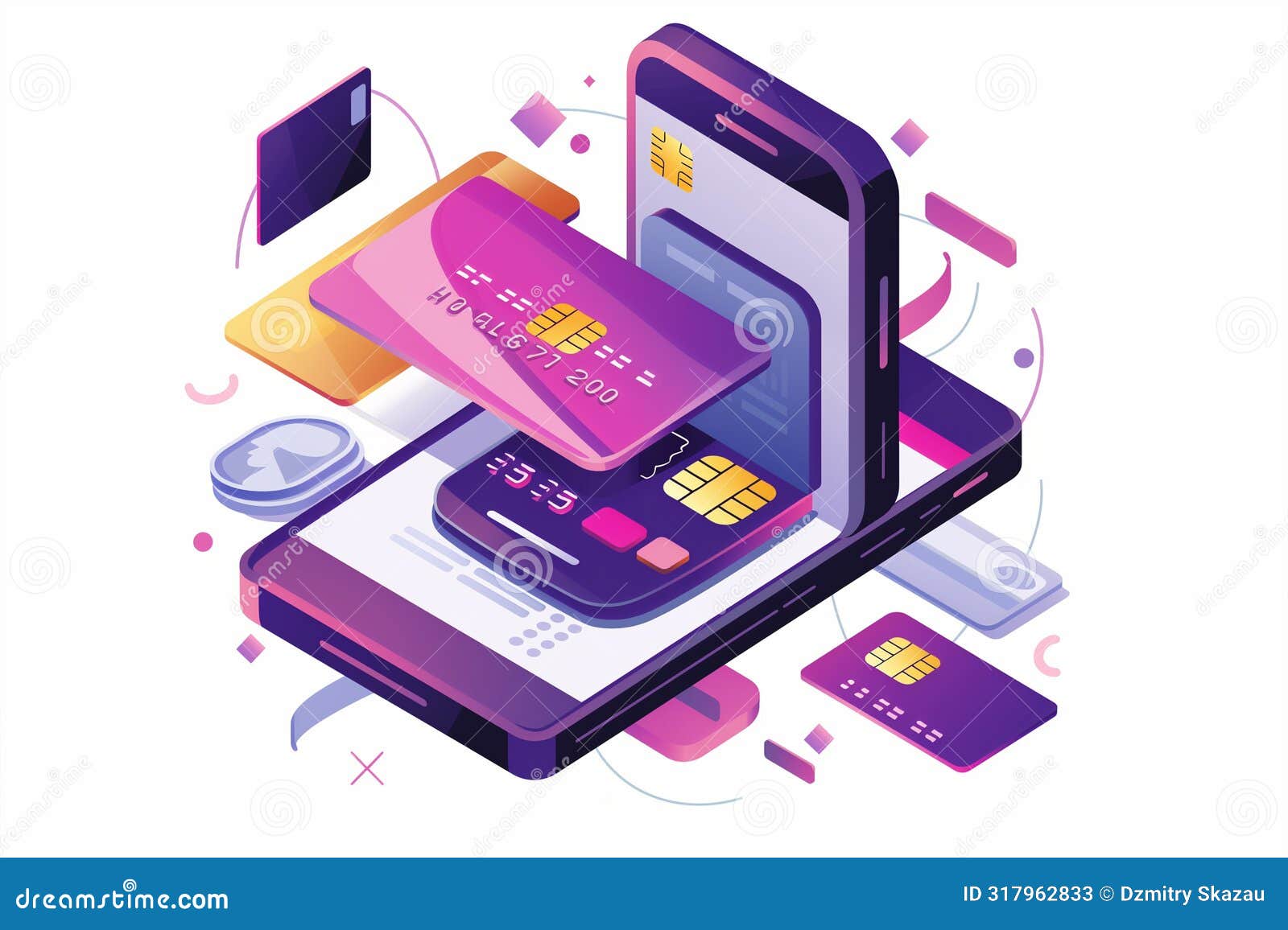 Isometric Mobile Phone with Credit Cards Stock Image - Image of ...
