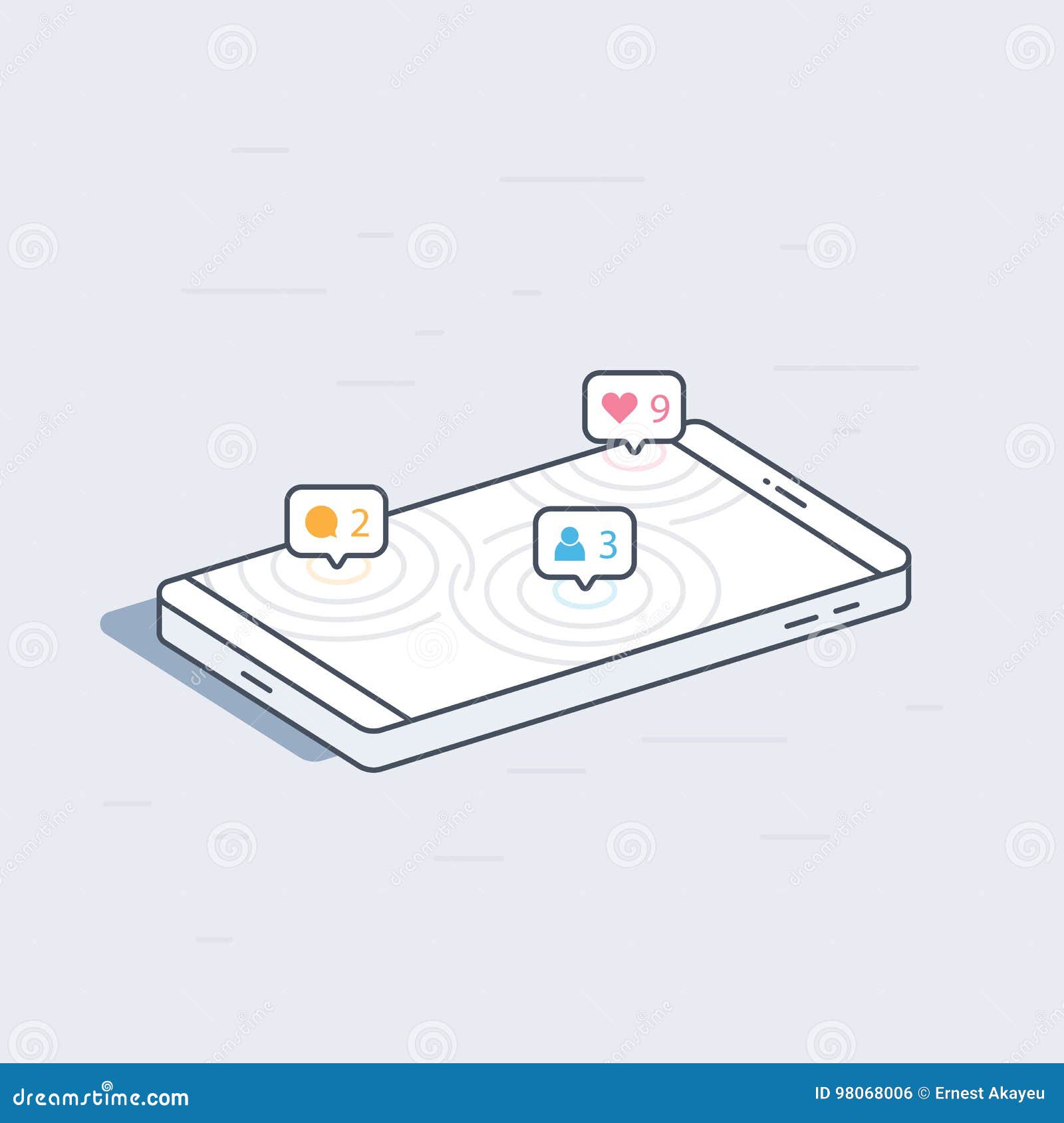 Isometric Mobile Phone with Social Network Notifications Concept ...