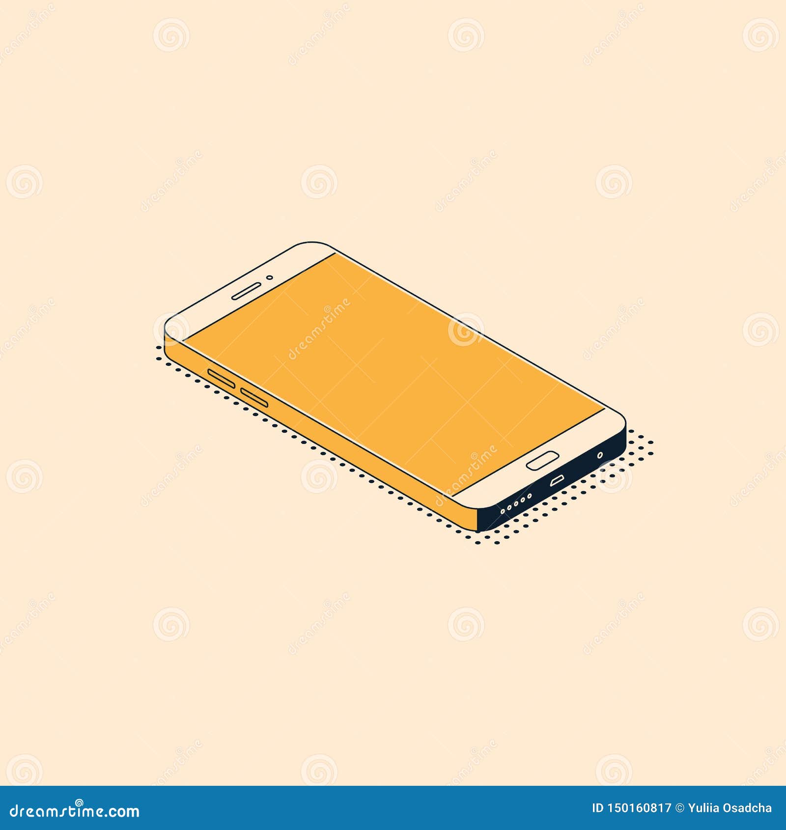 Isometric Mobile Phone in Trendy Flat Style with Textured Shadow Lying ...