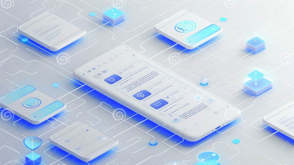 Isometric Mockup of a Mobile Phone on a Table with a Blank or Empty ...