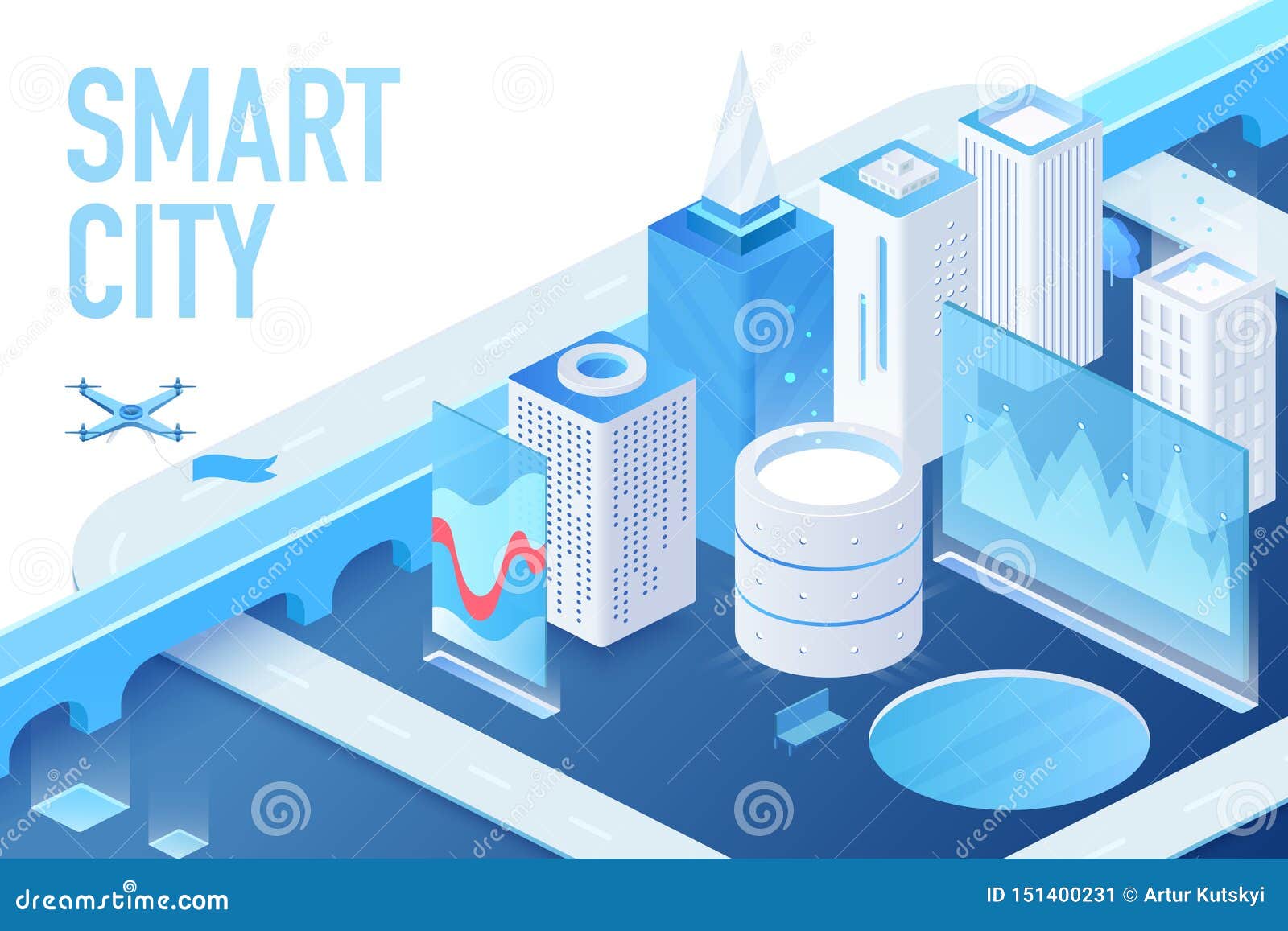 Isometric Model of Modern Smart City with Data Centers, Servers and ...