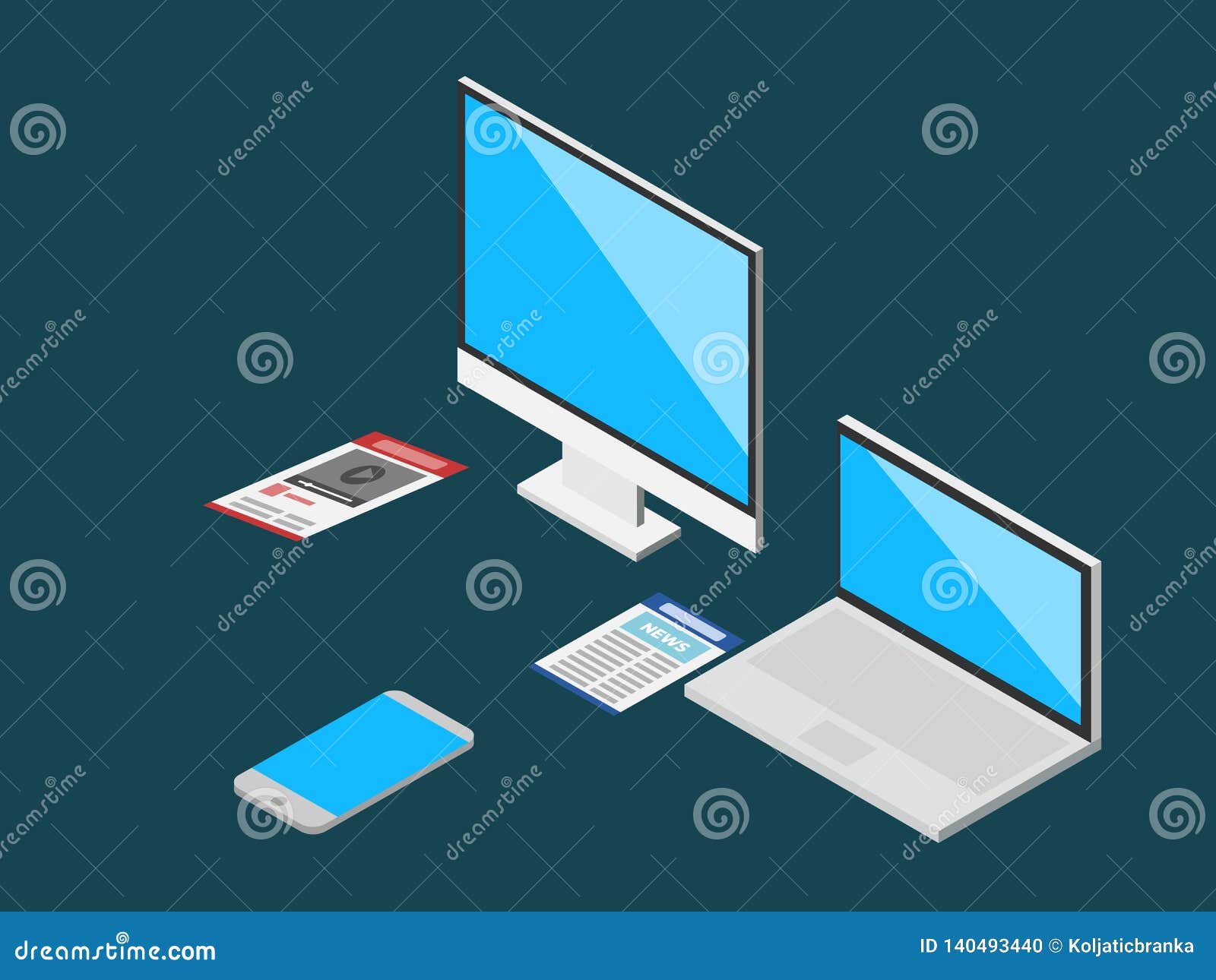 Isometric Modern Computer Set Vector Illustration. Stock Vector ...