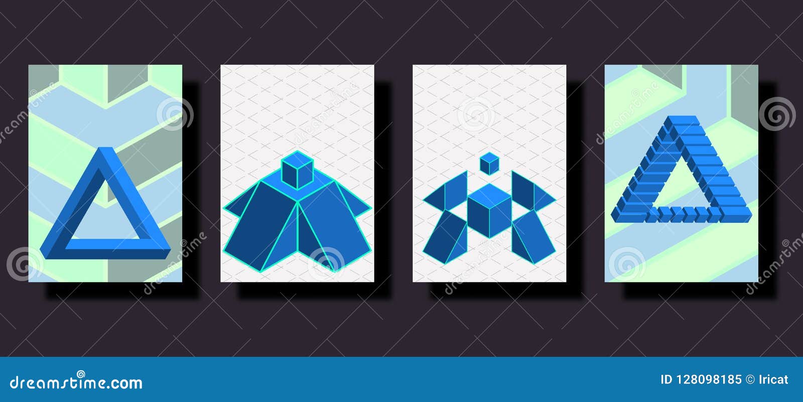 Isometric Modern Cover Design in Blue Tones. Geometric Background ...