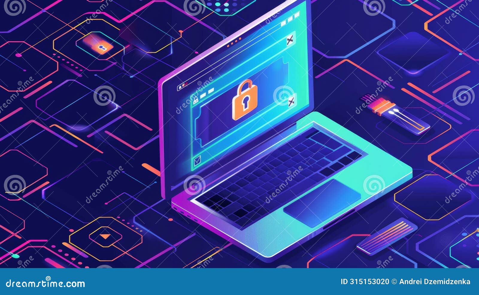 An Isometric Modern of a Frame with Login and Password on a Blue ...