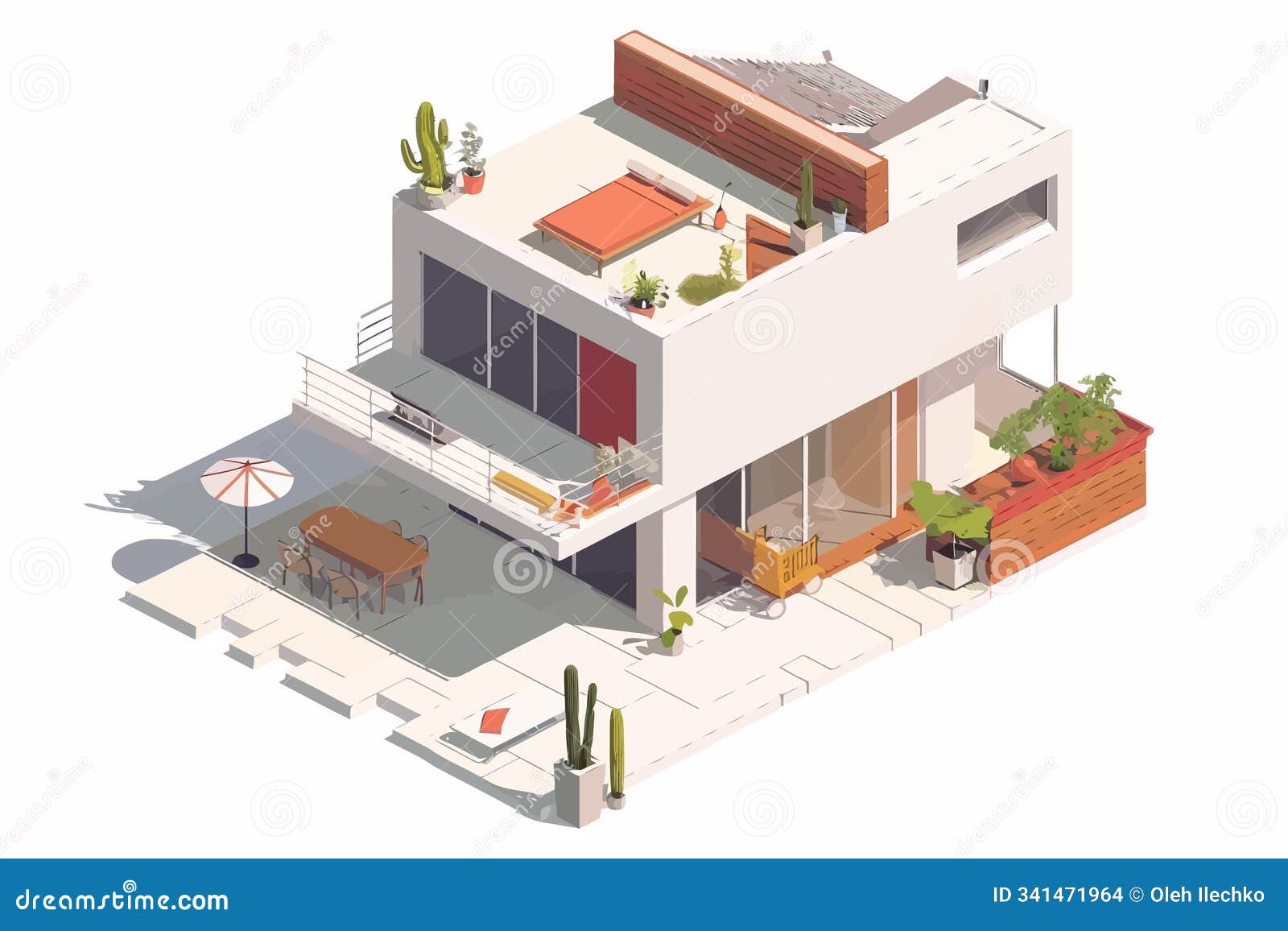 Isometric Modern House with Rooftop Terrace Isolated Stock Vector ...