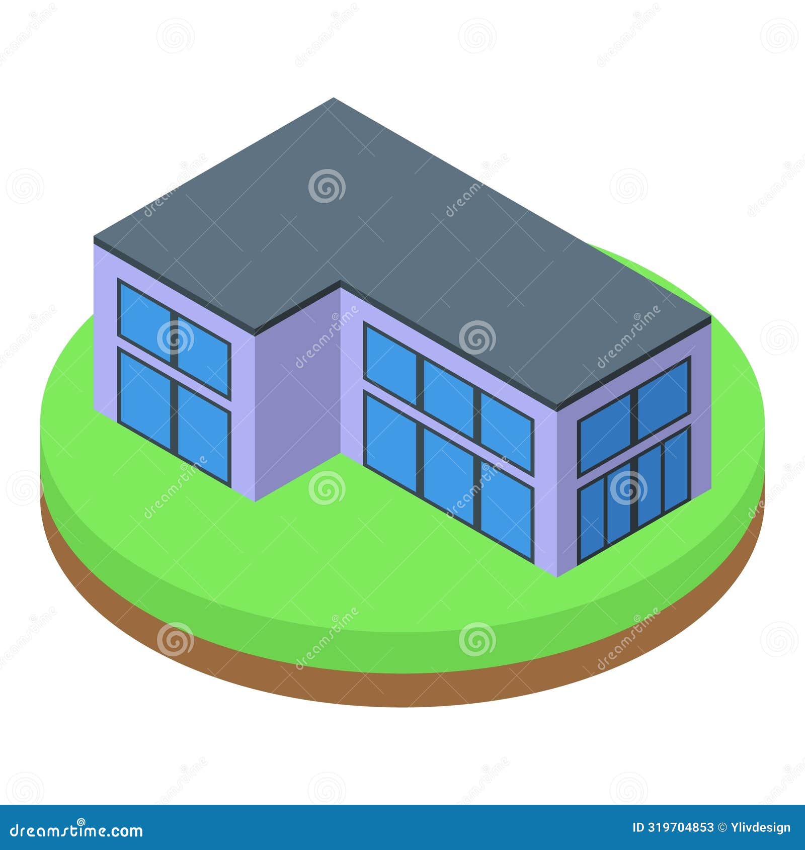 Isometric Modern Office Building on Grass Base Stock Illustration ...