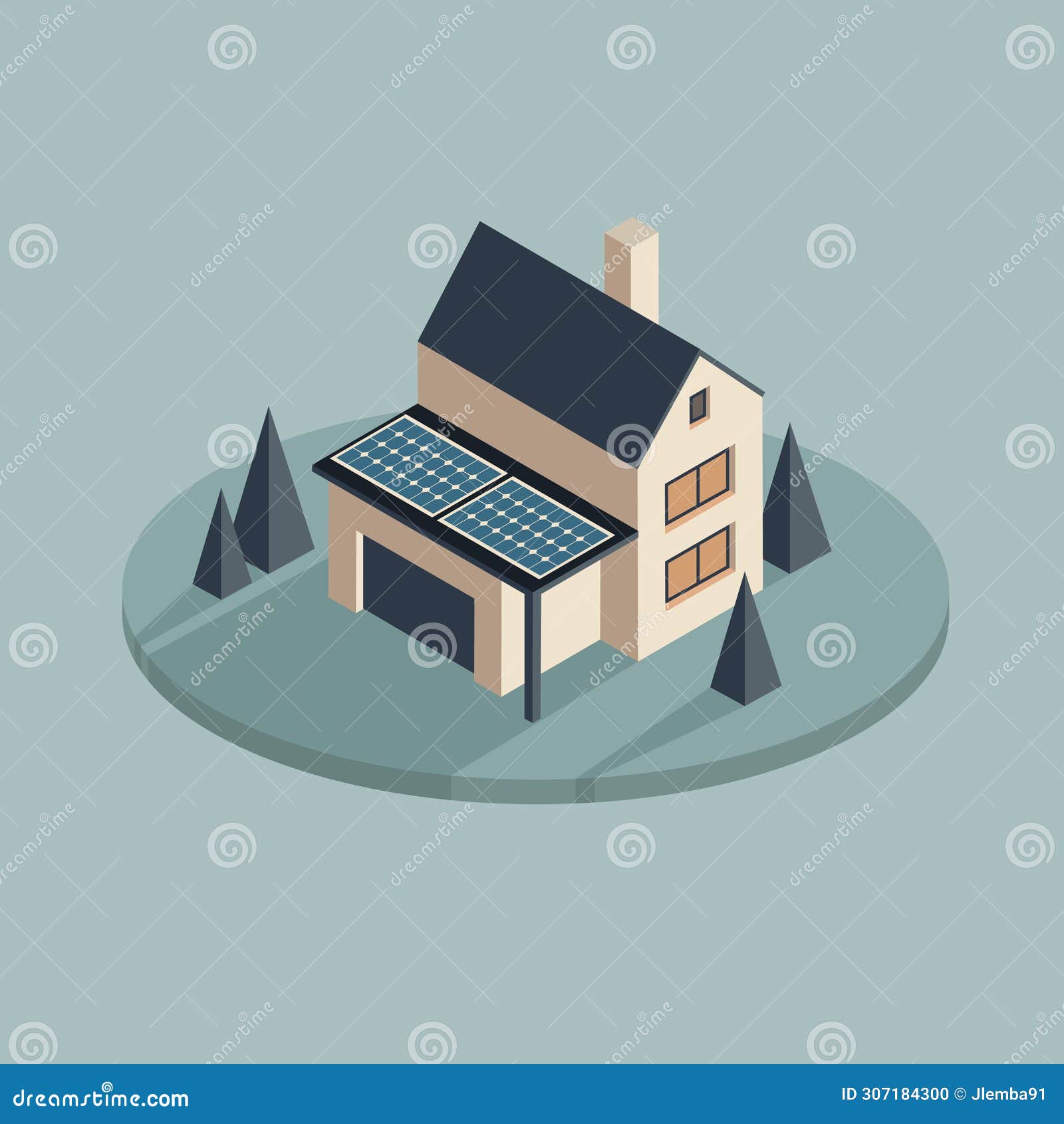 Isometric Modern Private House with Solar Panel. Stock Vector ...