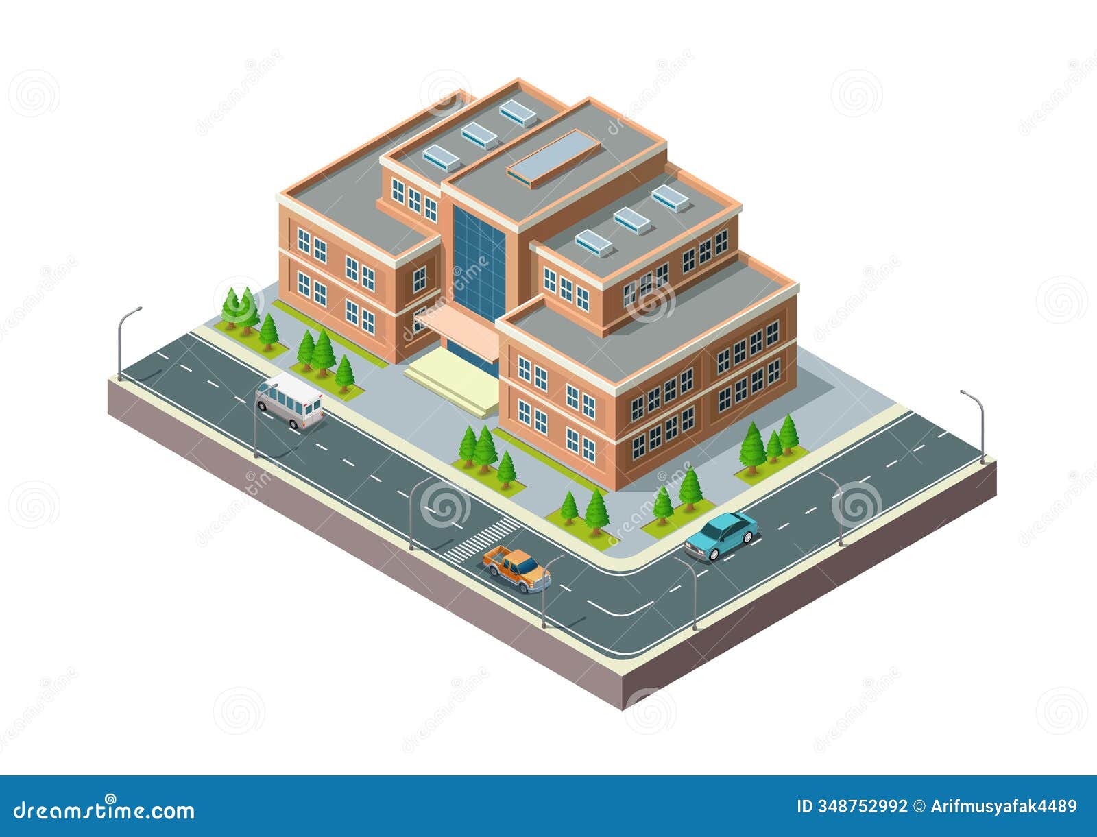 Isometric Modern School Building Vector Illustration | CartoonDealer ...