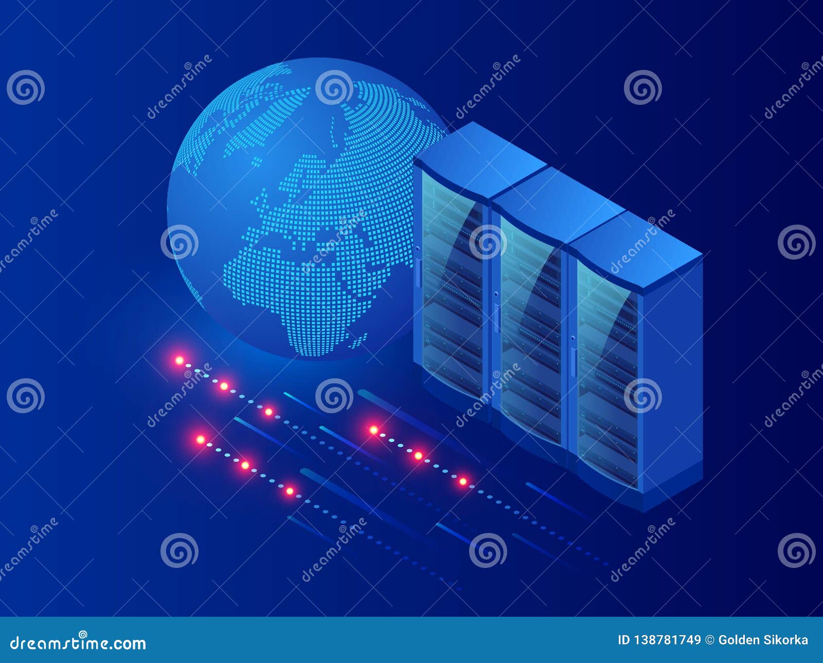 Isometric Modern Server Room Cybersecurity Infrastructure Big Data