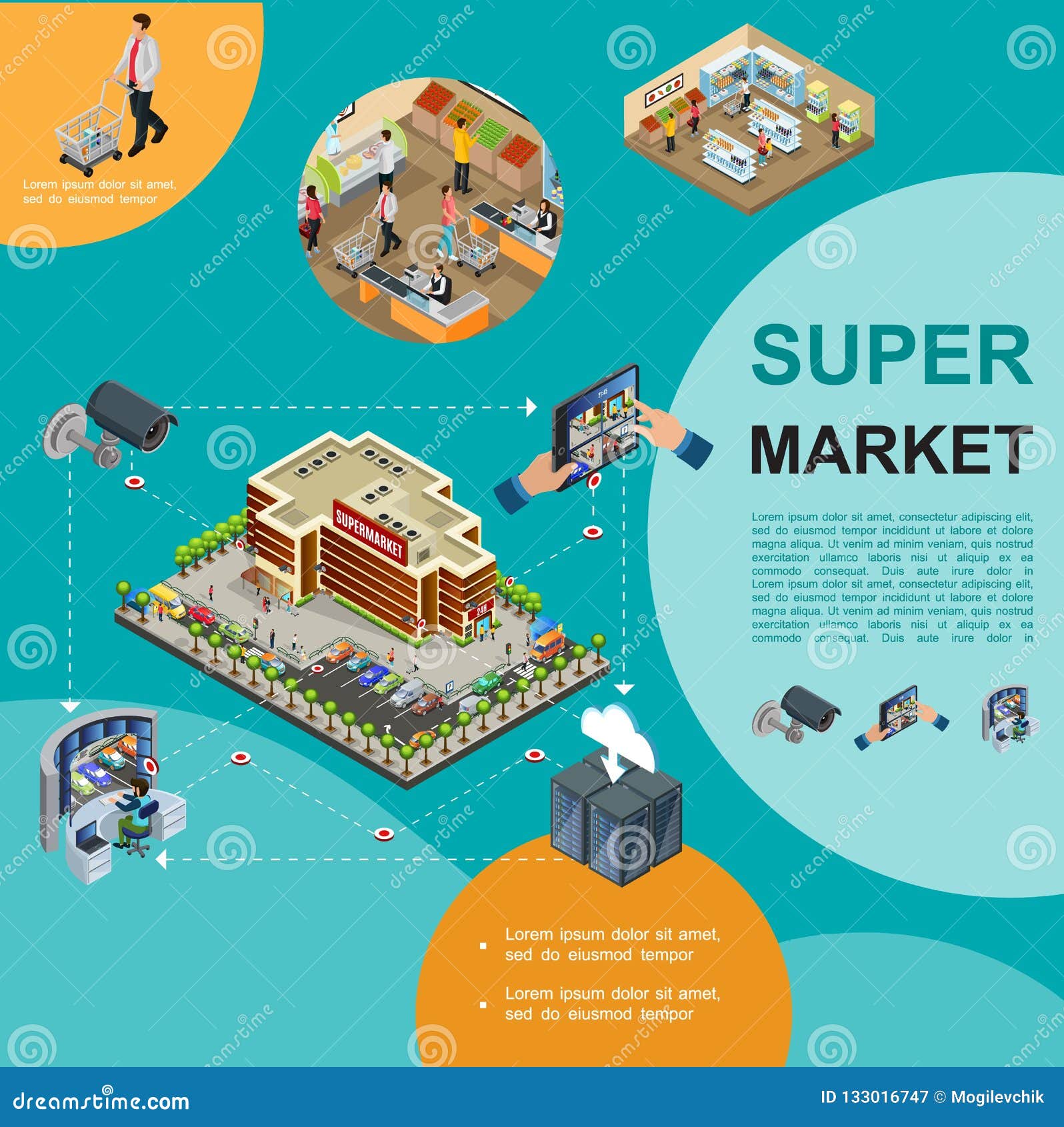 Isometric Modern Supermarket Template Stock Vector - Illustration of ...