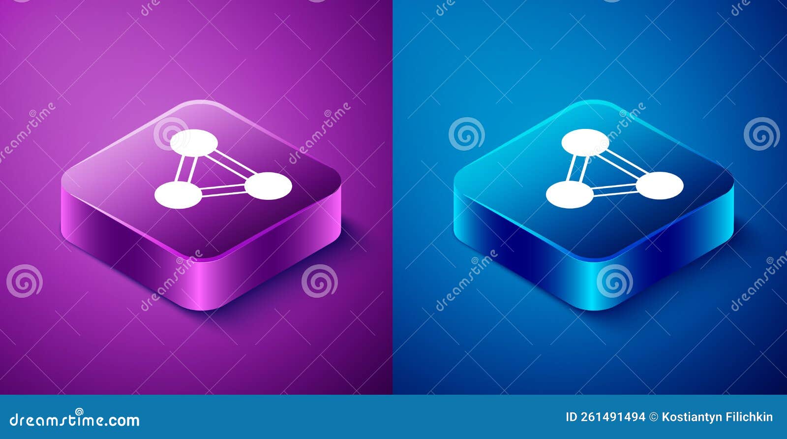 Isometric Molecule Icon Isolated on Blue and Purple Background ...