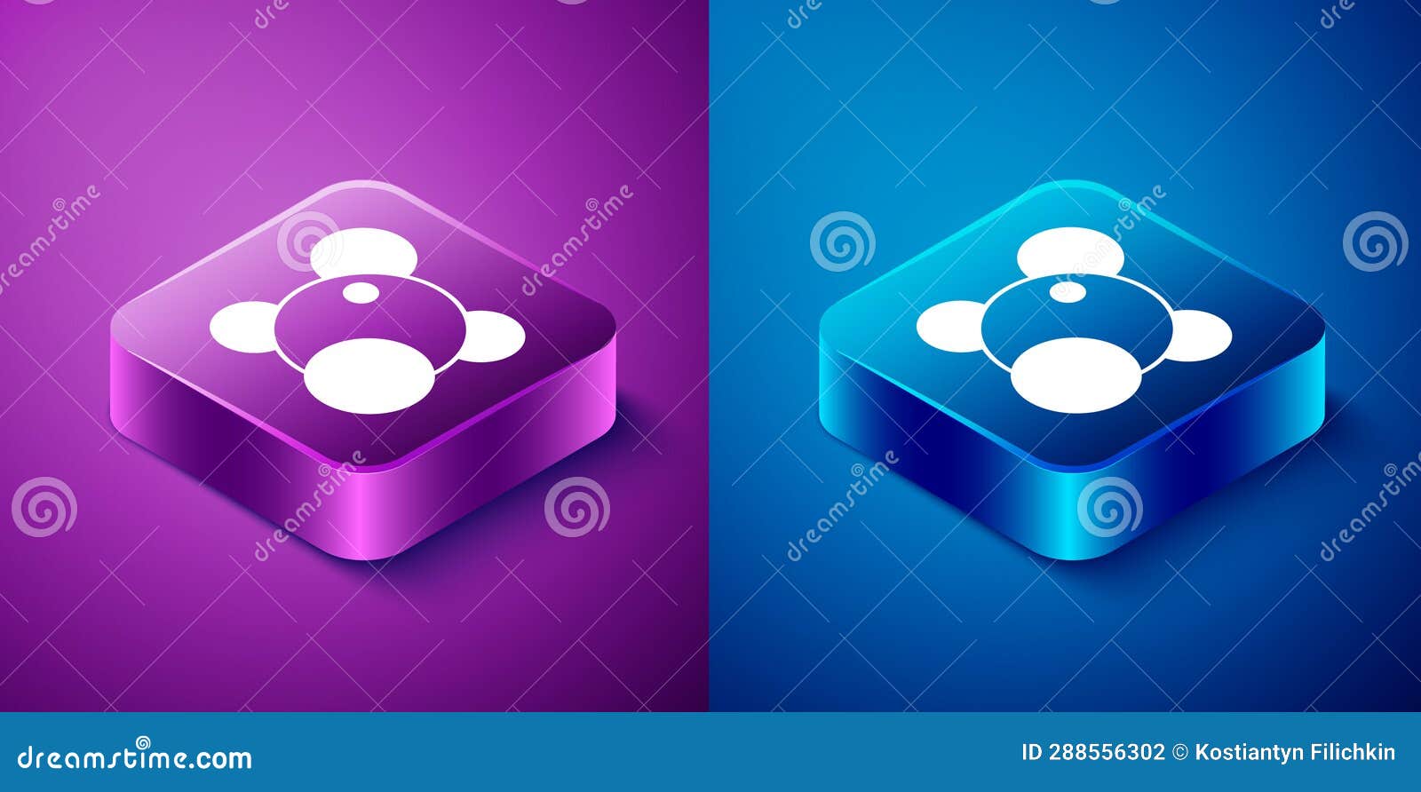 Isometric Molecule Icon Isolated on Blue and Purple Background ...