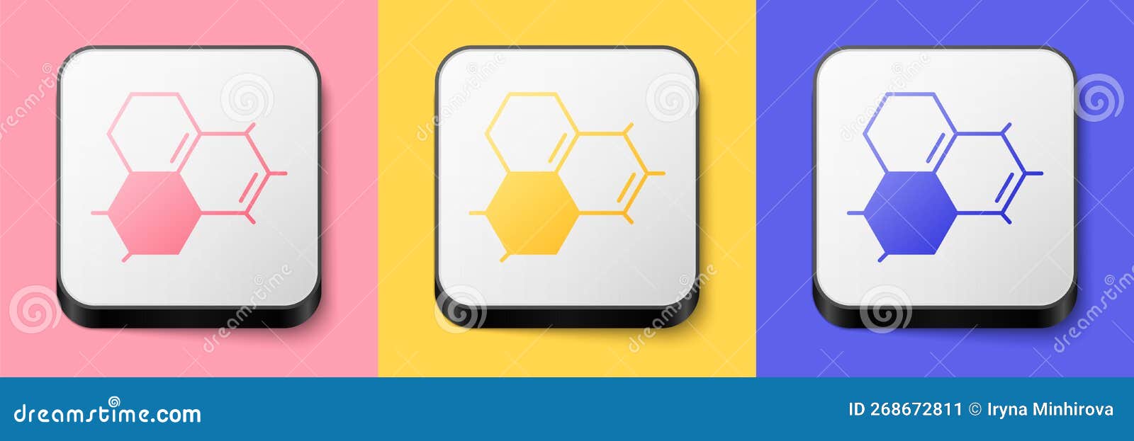 Isometric Molecule Oil Icon Isolated On Pink, Yellow And Blue ...