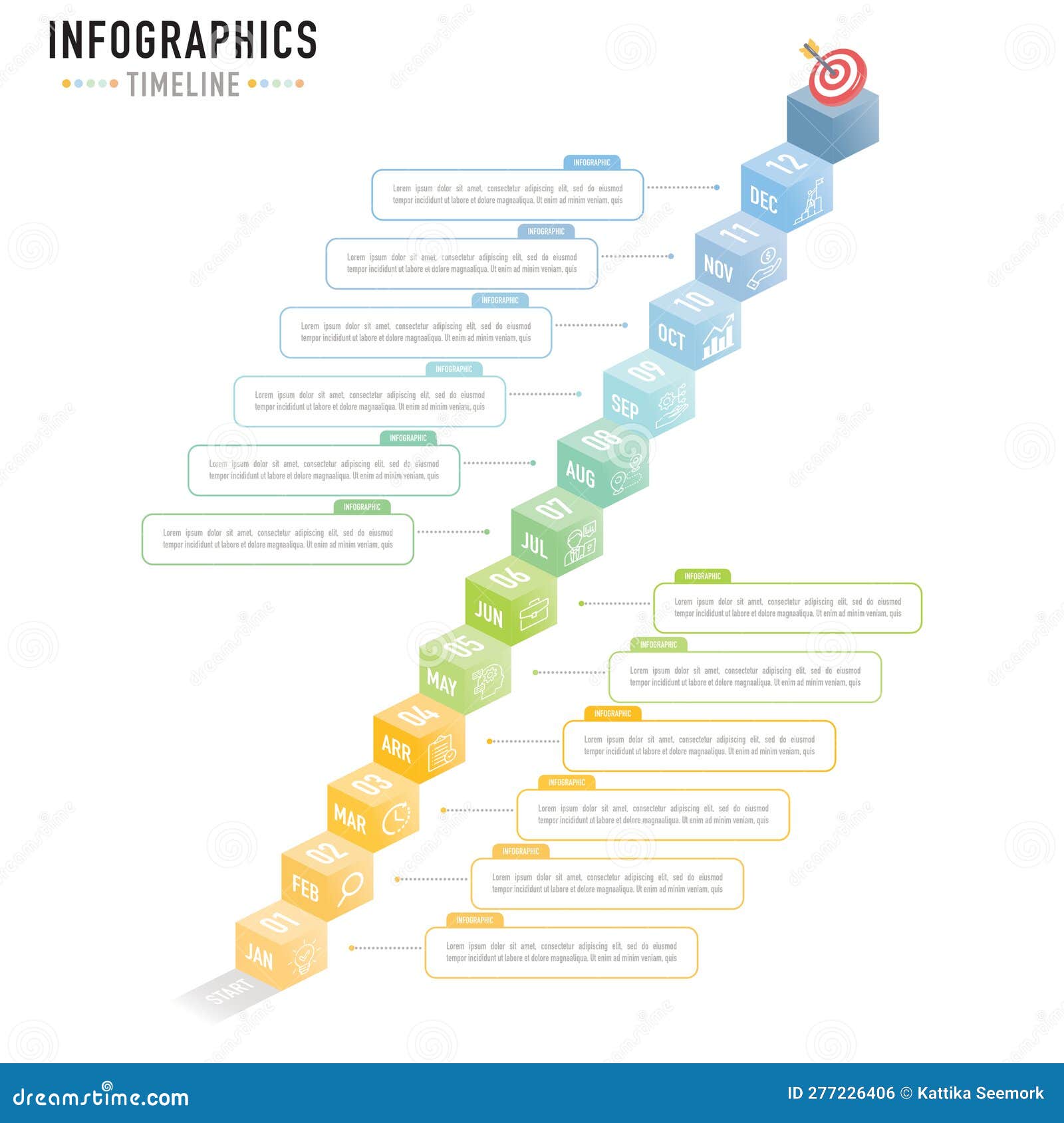 Cube Isometric Timeline or Mind Map Infographic for Business ...
