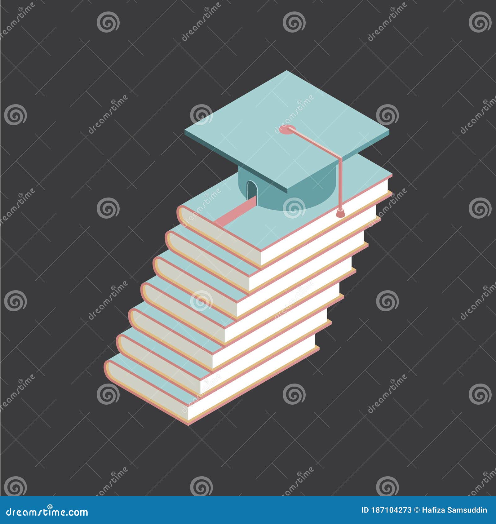 Isometric Mortar Cap on Stack of Books. Vector Illustration Decorative ...