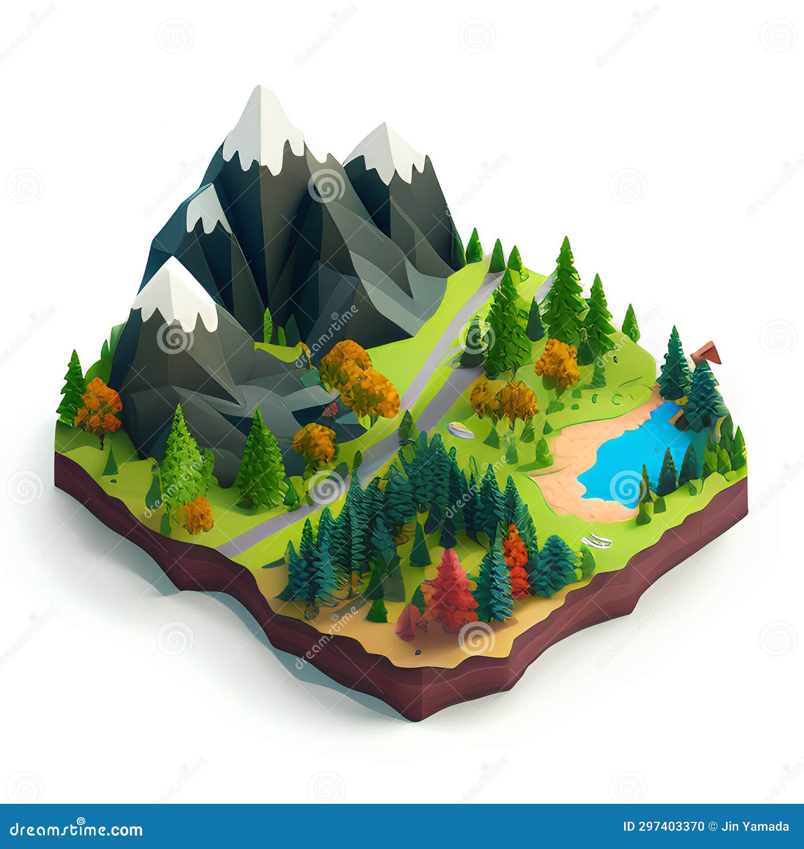 Isometric Mountain with Forest and Lake. 3d Vector Illustration Stock ...