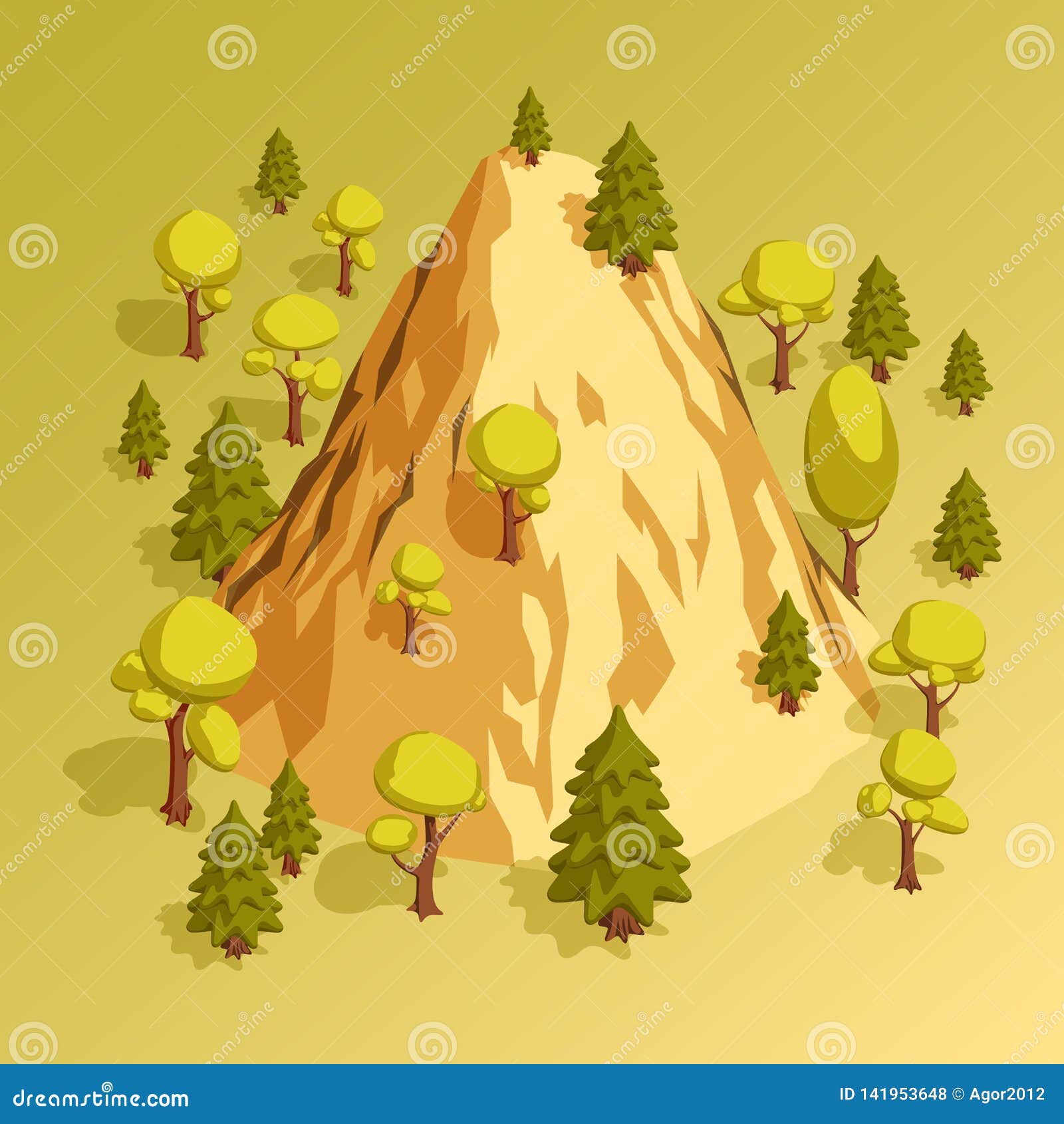 Isometric Mountain Hill Surrounded by Various Trees in the Forest Stock ...