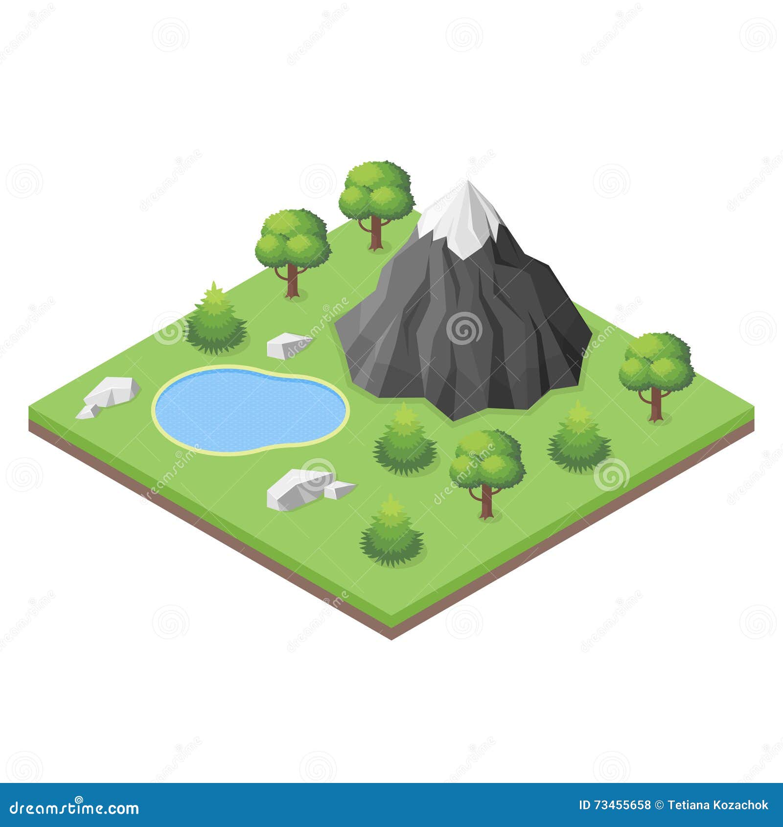 Isometric Mountain Lake in the Woods. Stock Vector - Illustration of ...