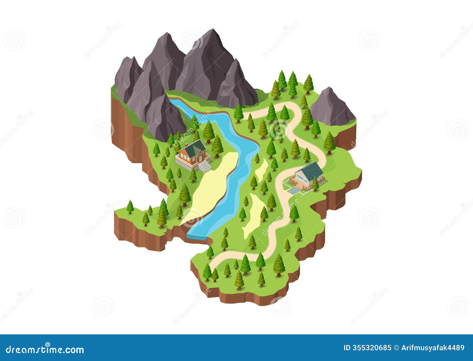 Isometric Mountain with Natural River Stock Vector - Illustration of ...