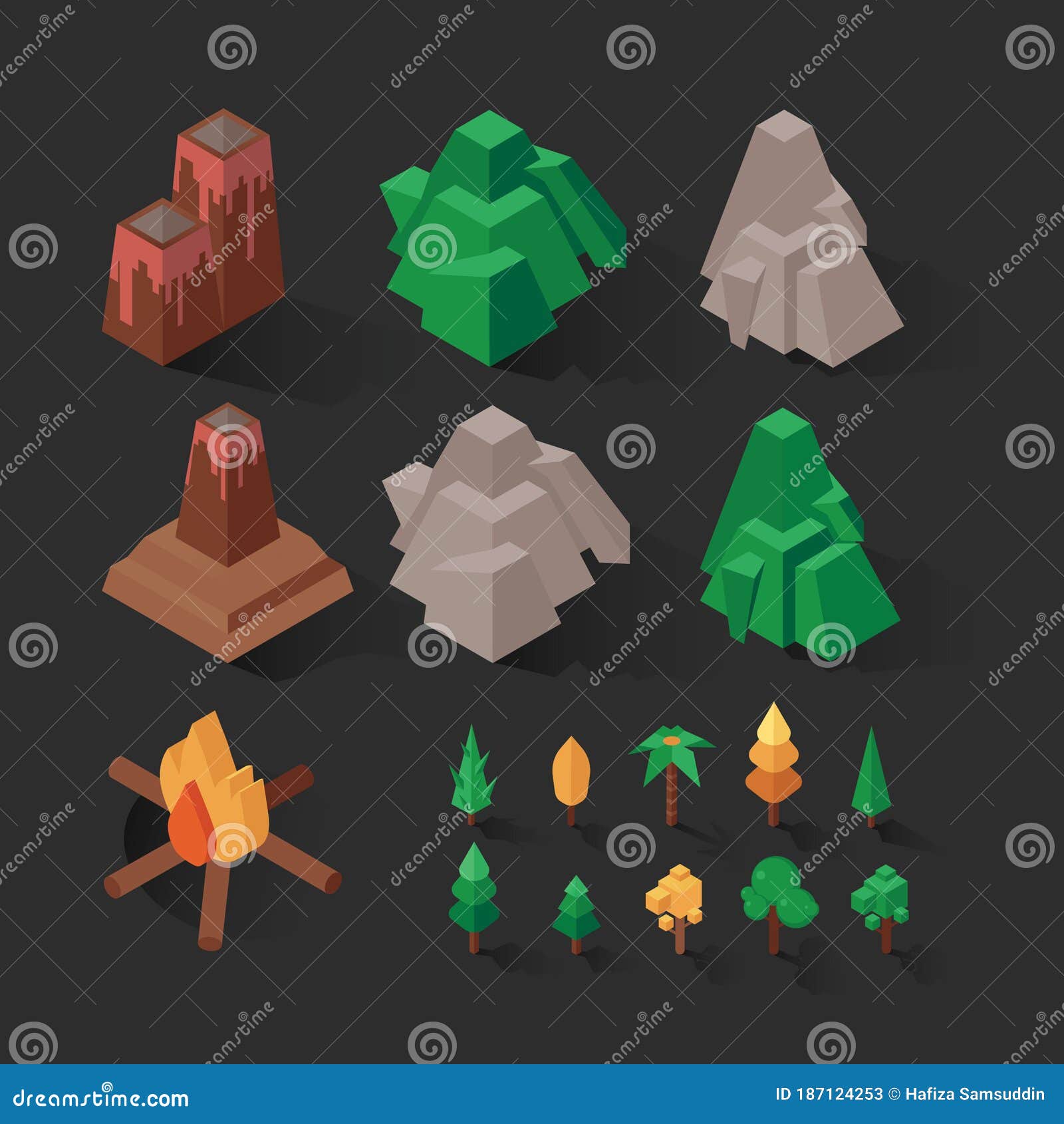 Isometric Mountains and Volcanoes. Vector Illustration Decorative ...