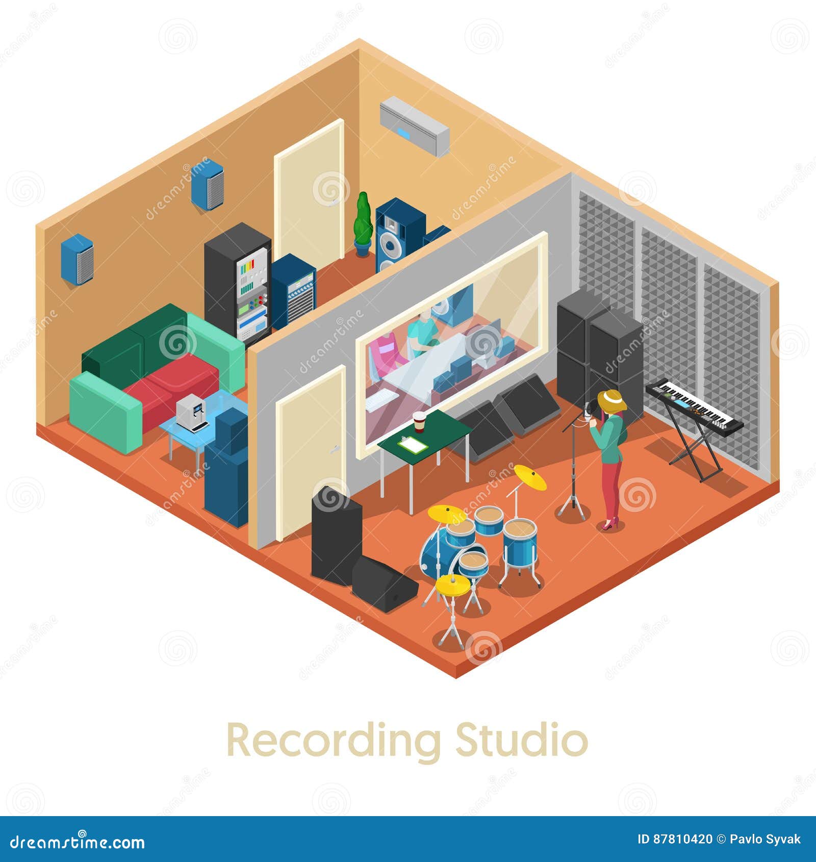 Isometric Music Recording Studio Interior with Singer Stock Vector ...