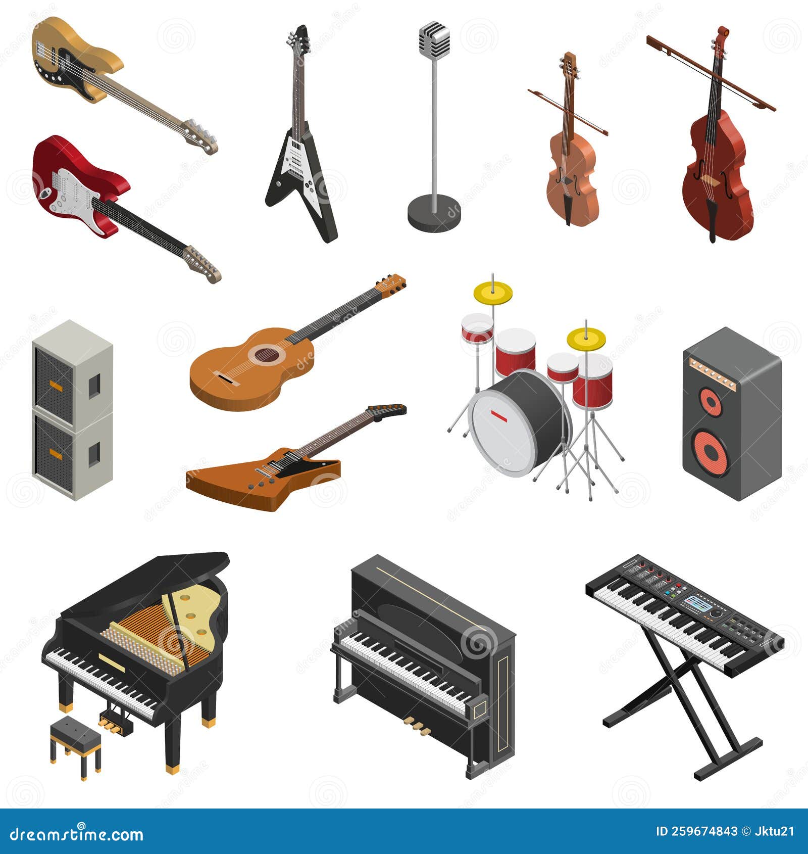Musical Instruments Vector Isometric Illustrations Set Stock Vector ...