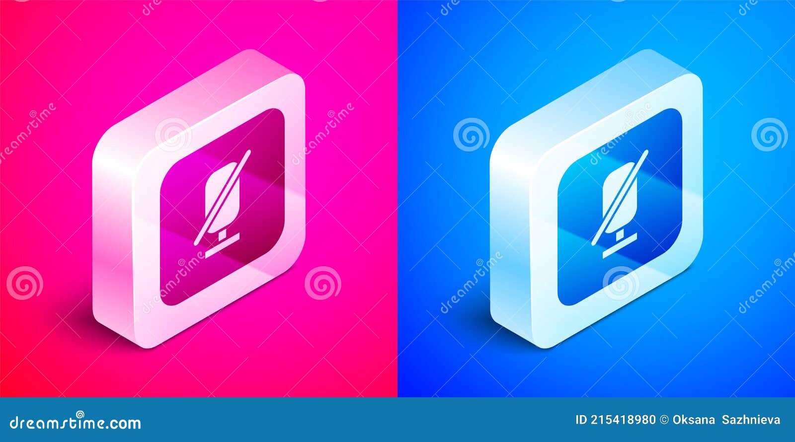 Isometric Mute Microphone Icon Isolated on Pink and Blue Background ...
