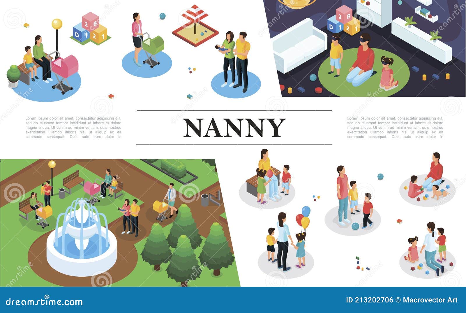 Isometric Nanny Work Concept Stock Vector - Illustration of decorative, nanny: 213202706